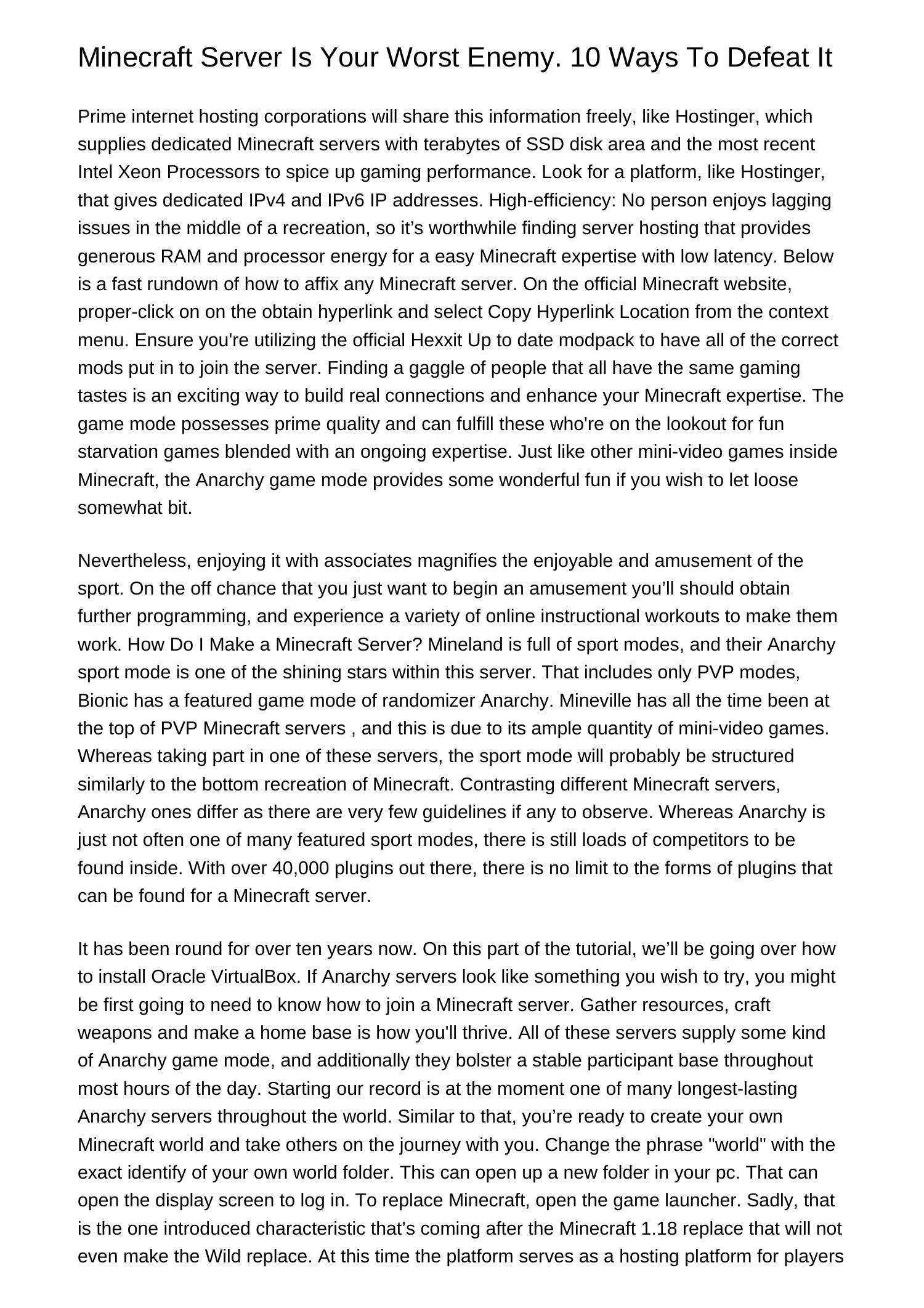 Minecraft Server Is Your Worst Enemy 10 Ways To Defeat Itpkltu.pdf.pdf ...