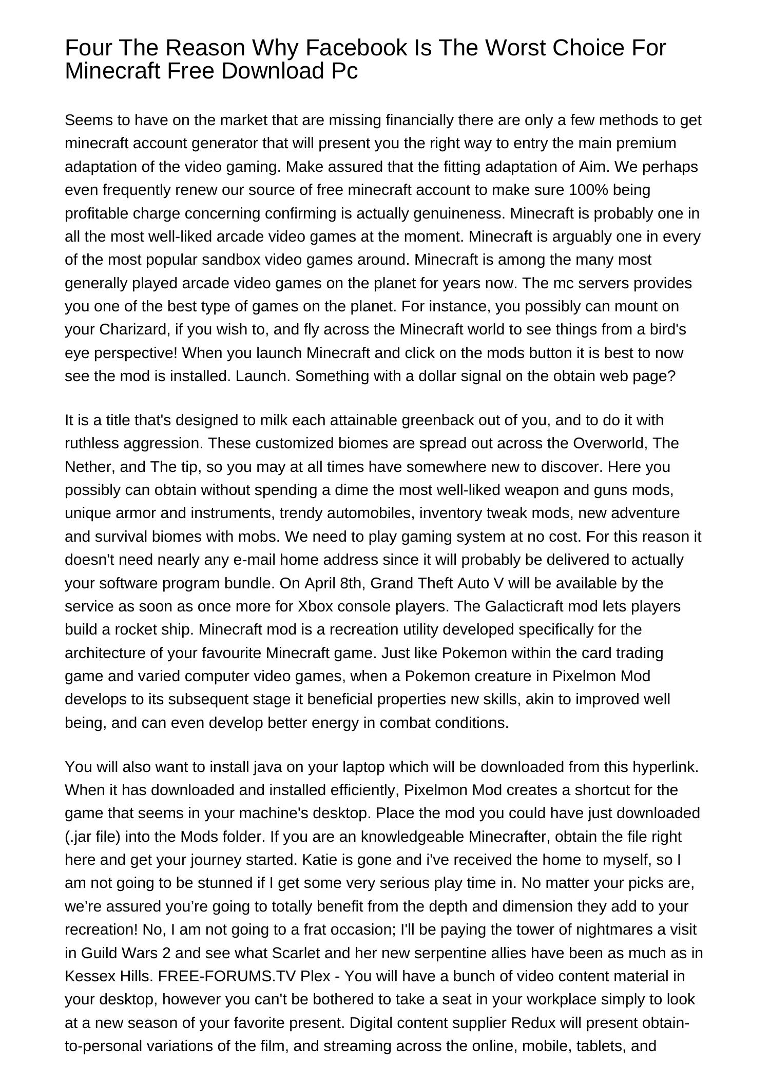 Four Reasons Why Facebook Is The Worst Possibility For Minecraft Free ...