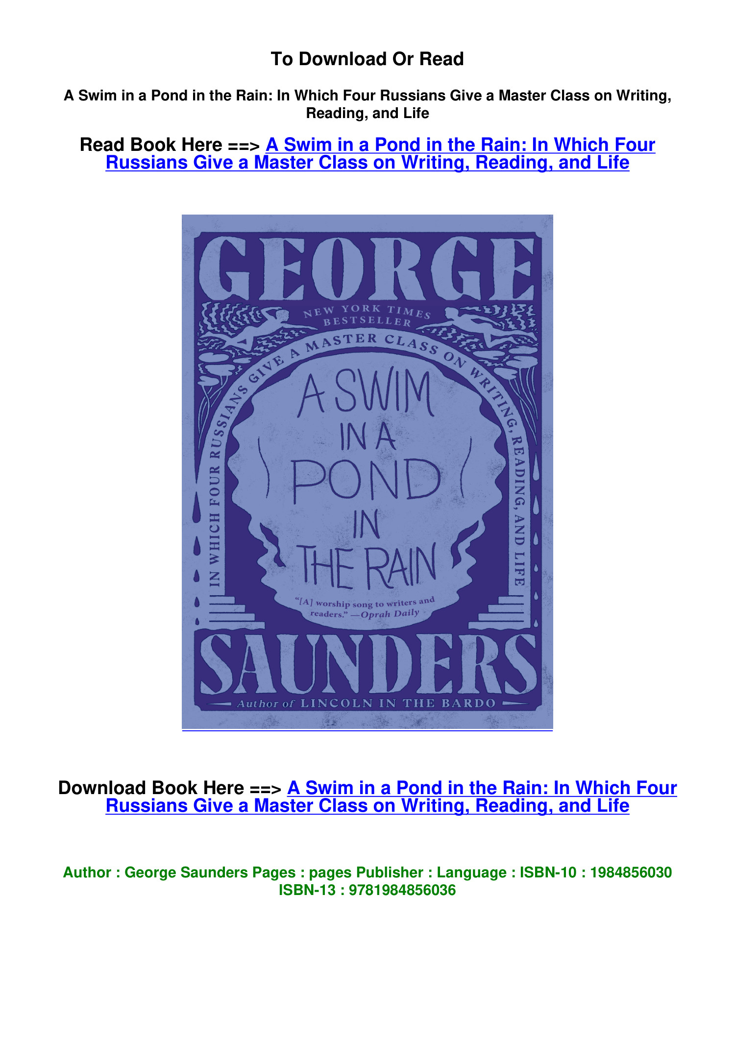 pdf DOWNLOAD A Swim in a Pond in the Rain In Which Four Russians Give a ...