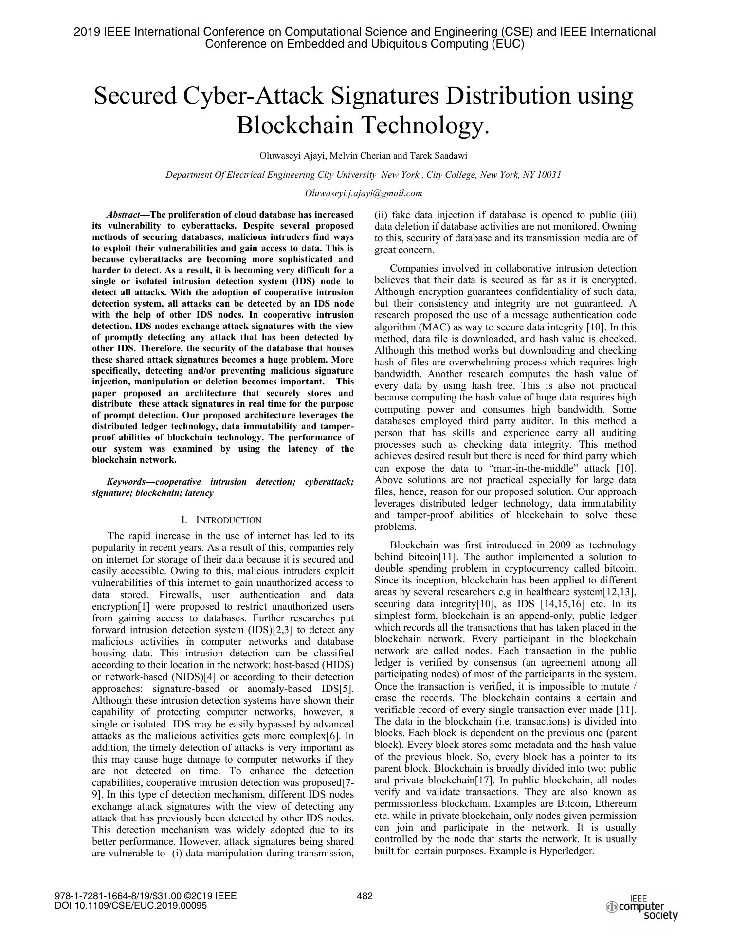 Secured Cyber-Attack Signatures Distribution using Blockchain Technology.pdf | DocDroid