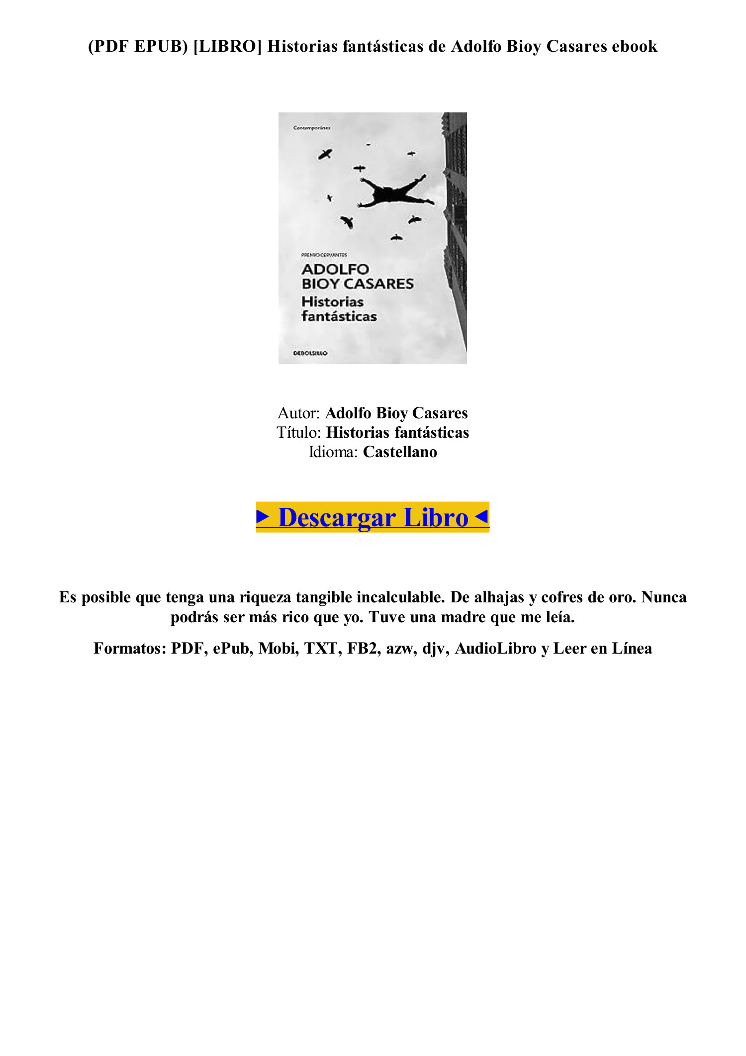 [Descargar PDF EPUB] (Libro) Historias fantásticas de Adolfo Bioy ...
