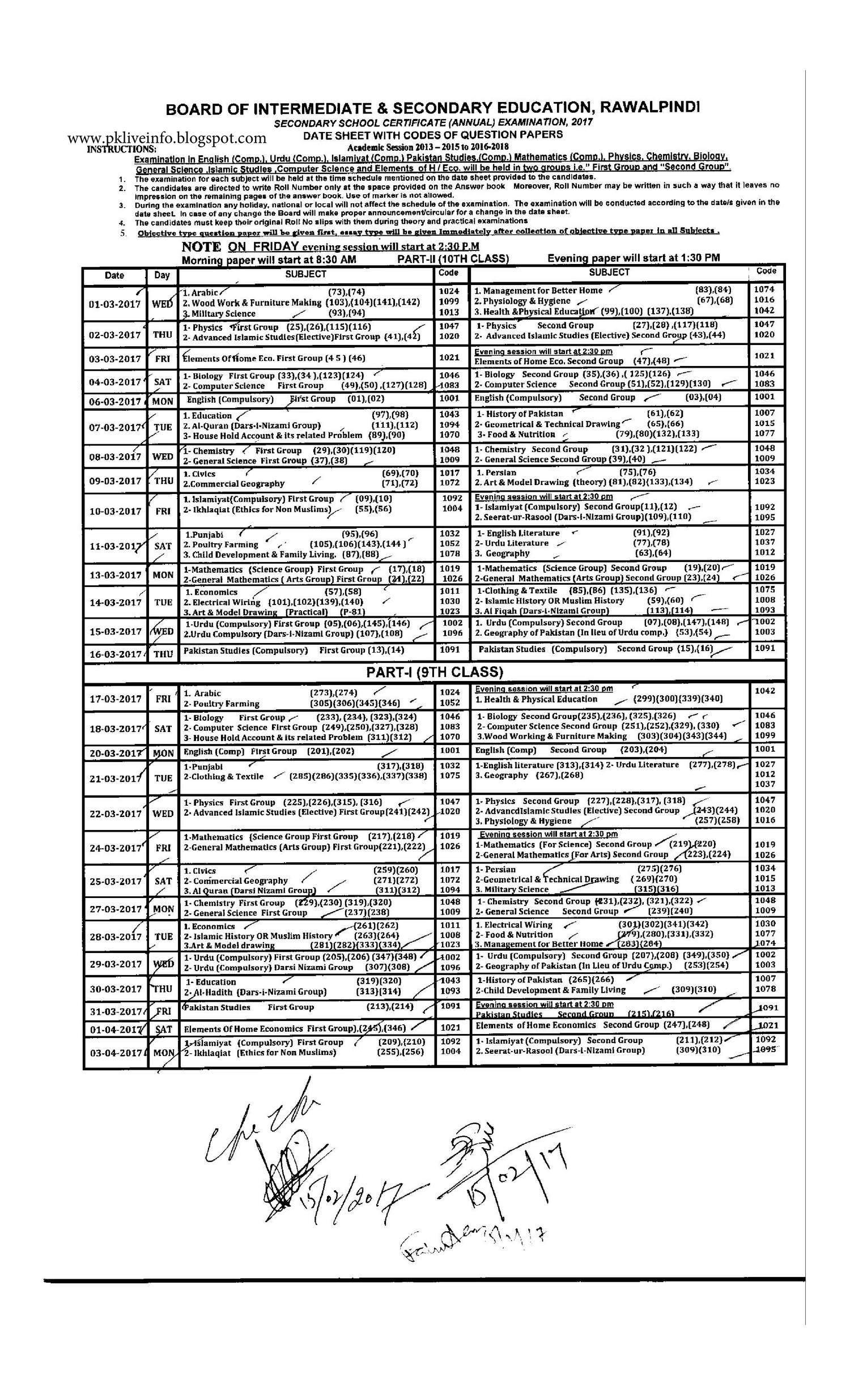 BISE RWP datesheet ssc 2017.pdf | DocDroid