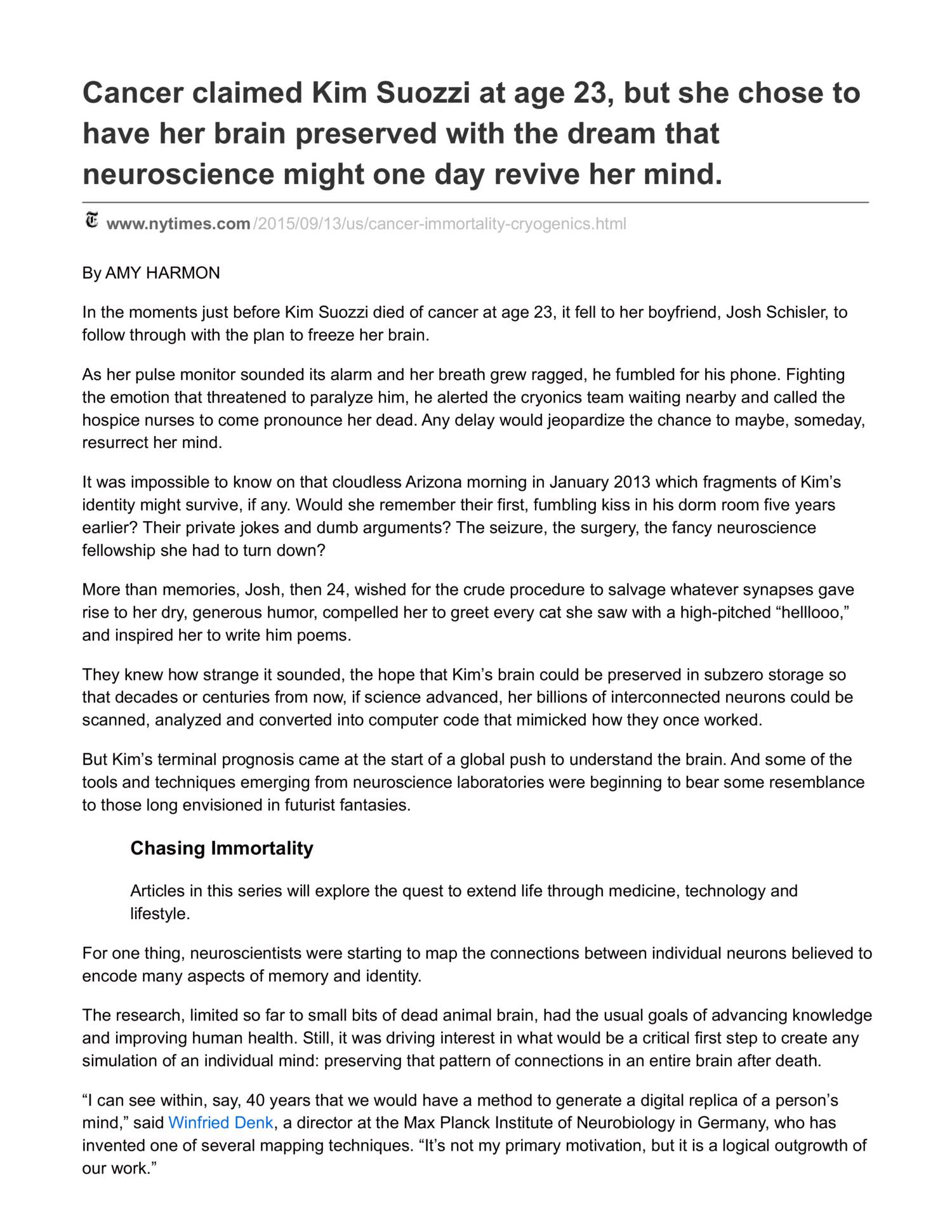 nytimes.com-Cancer claimed Kim Suozzi at age 23 but she chose to have ...