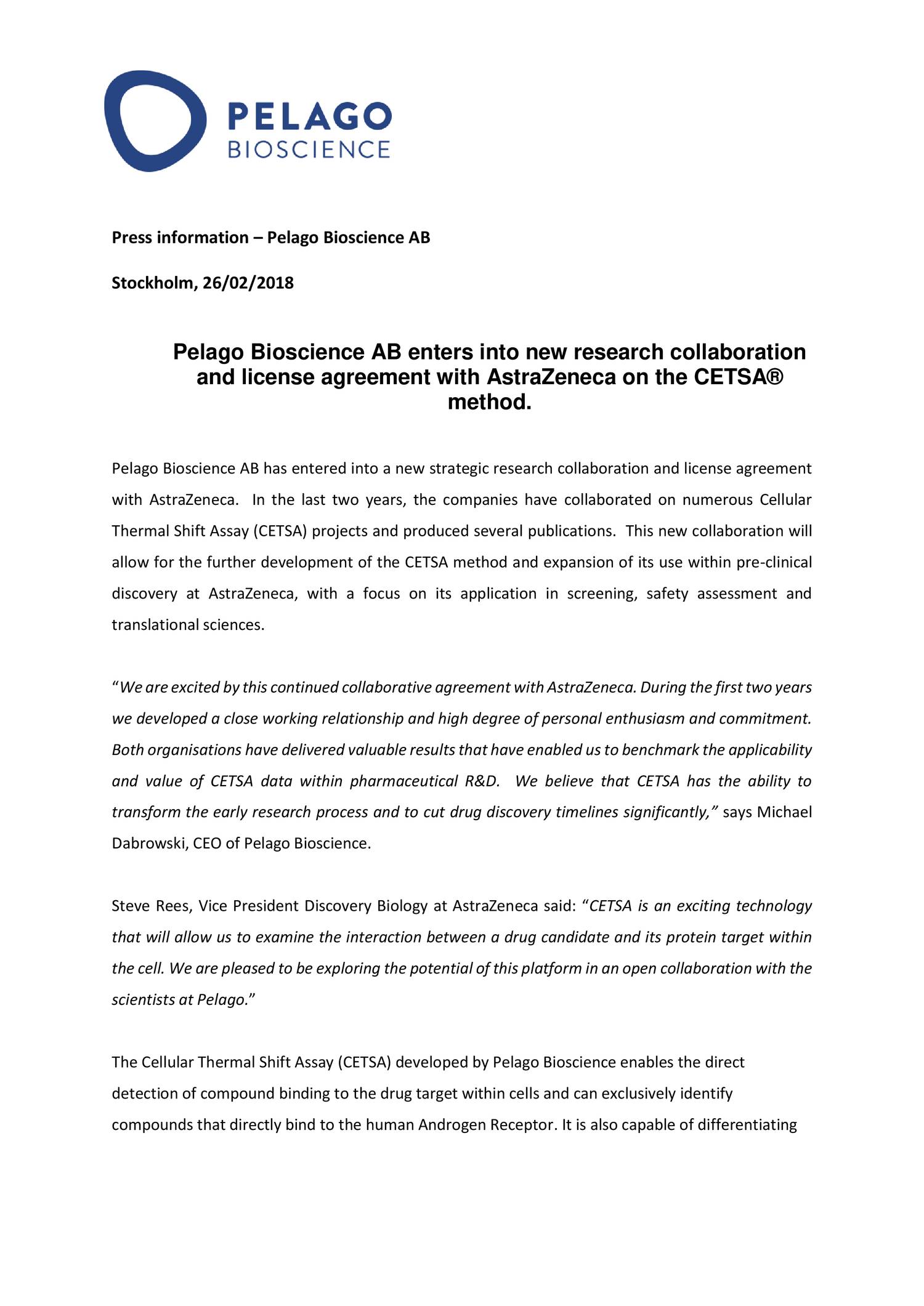 260218 Pelago Bioscience enters into new research collaboration and ...