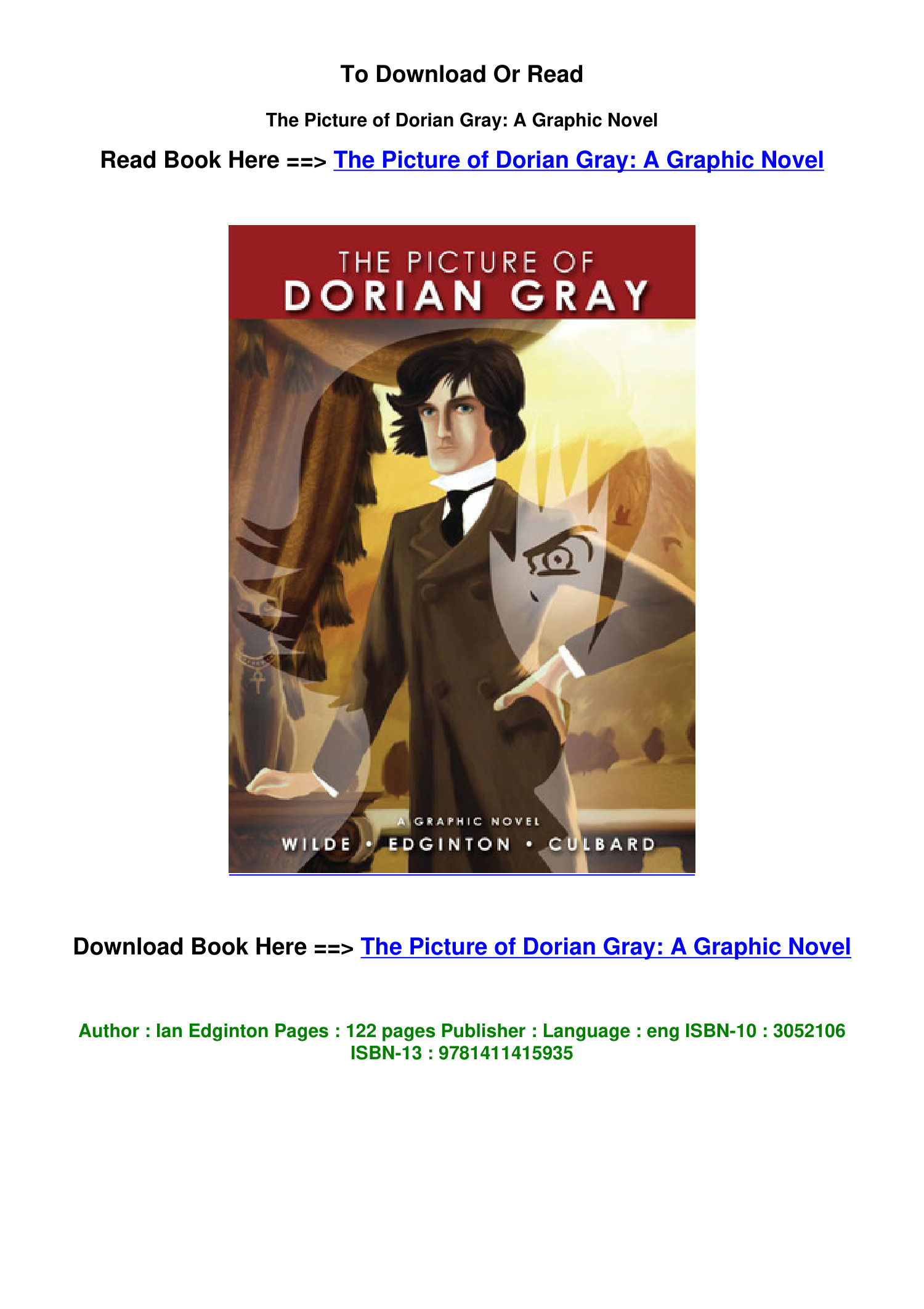 Download EPub The Picture of Dorian Gray A Graphic Novel BY Ian Edginton.pdf | DocDroid