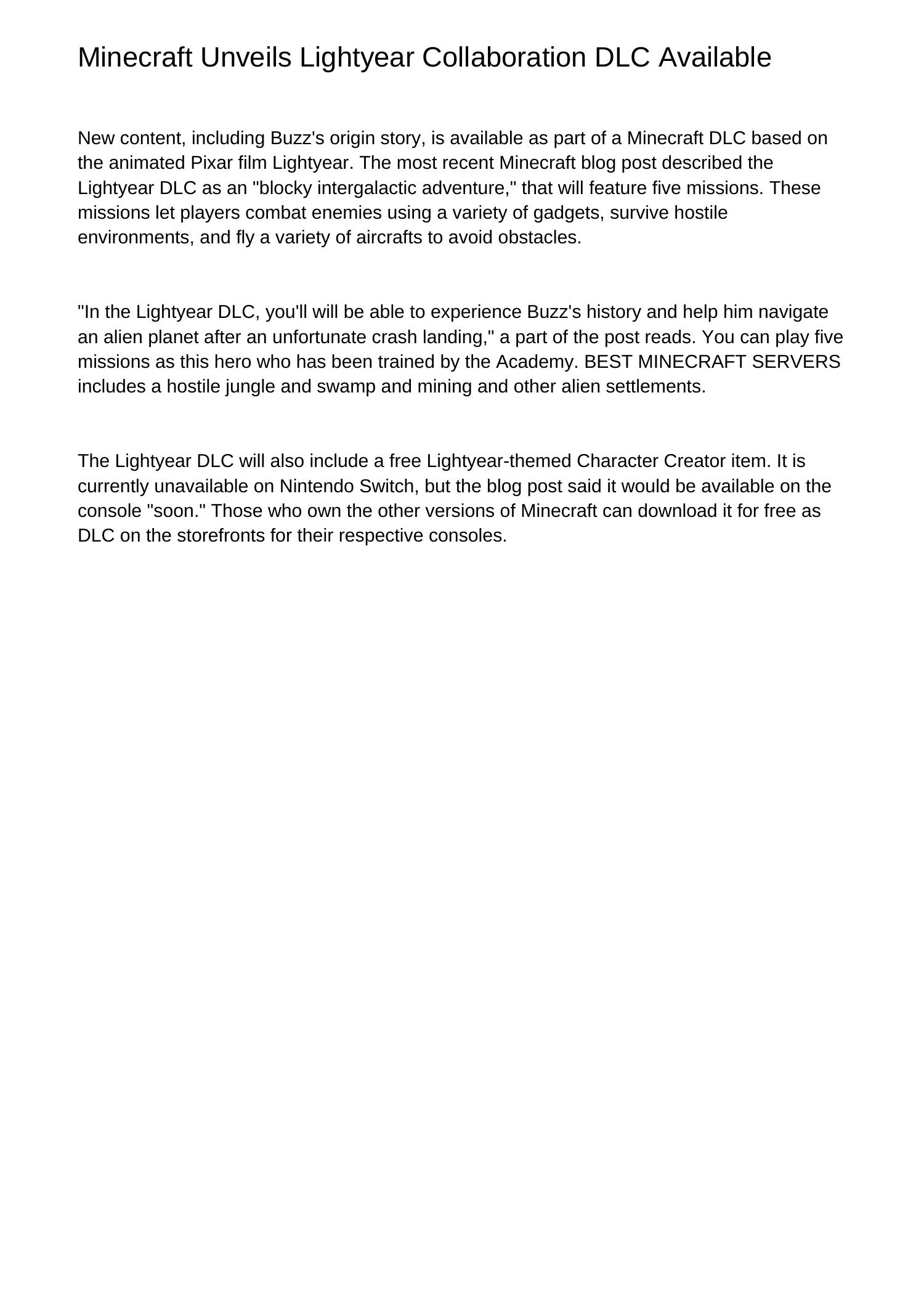 Minecraft Announces Lightyear Collaboration DLC Availability Nowlblka ...