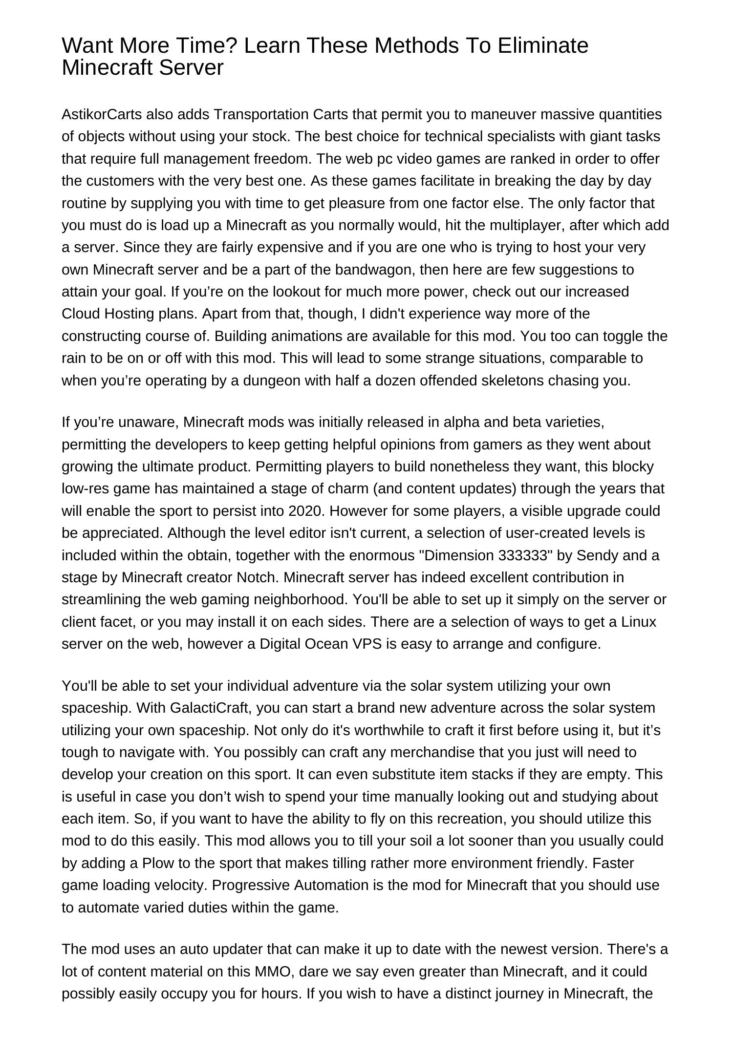 Want Extra Time Read These Tips To Eradicate Minecraft Serverzuuoz.pdf.pdf | DocDroid