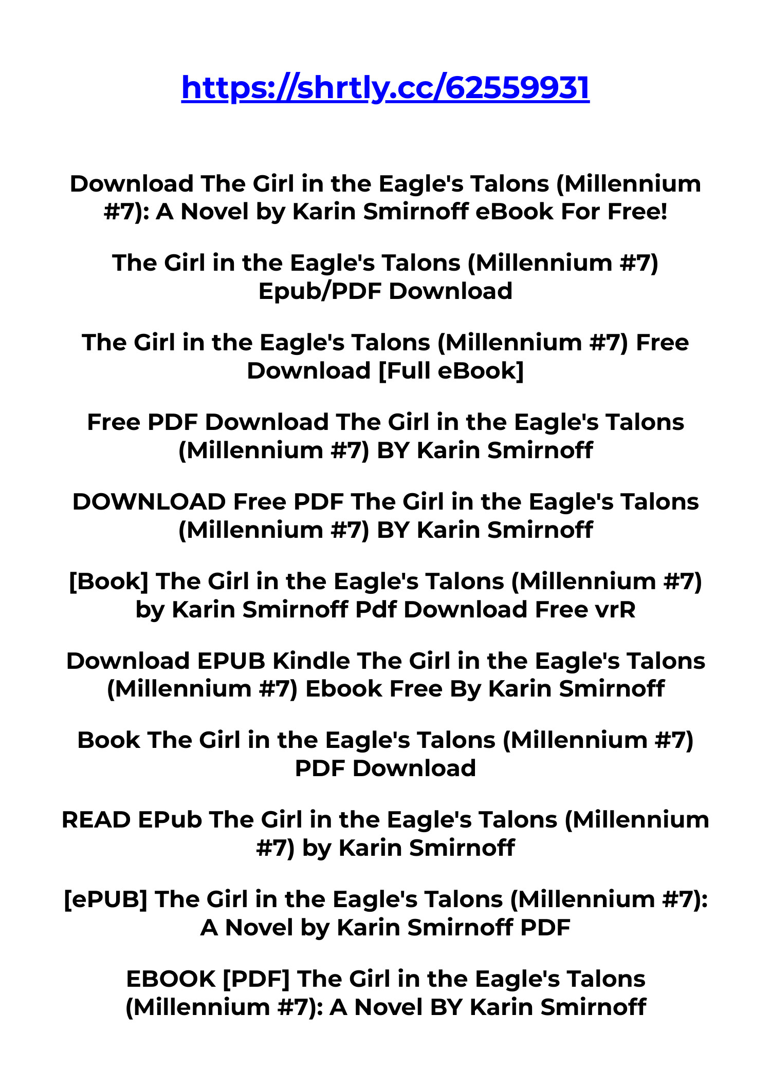 Download PDF The Girl in the Eagle's Talons (Millennium #7) Ebook Free By Karin Smirnoff.pdf ...