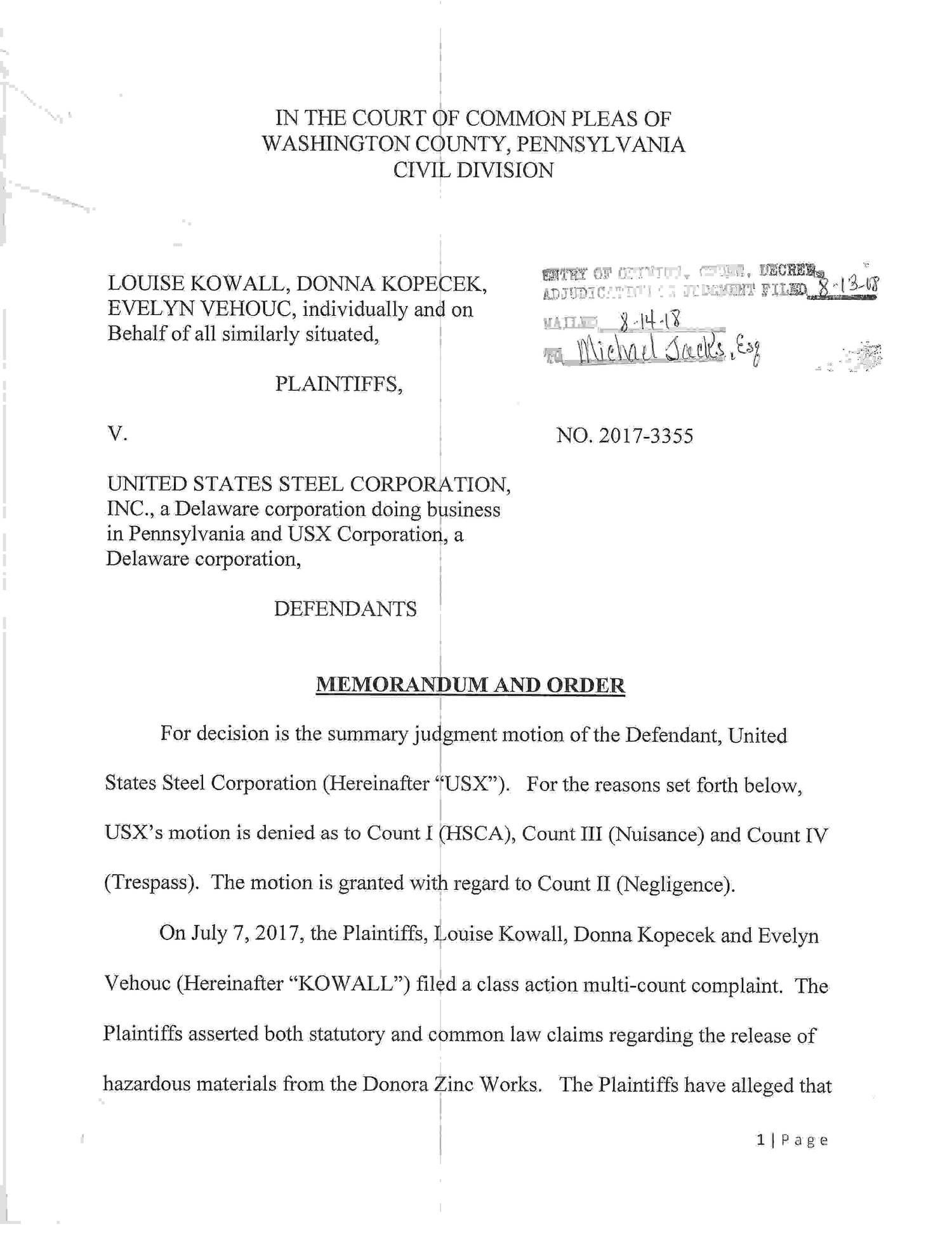 Kowall - MSJ Order 8-14-18.pdf | DocDroid