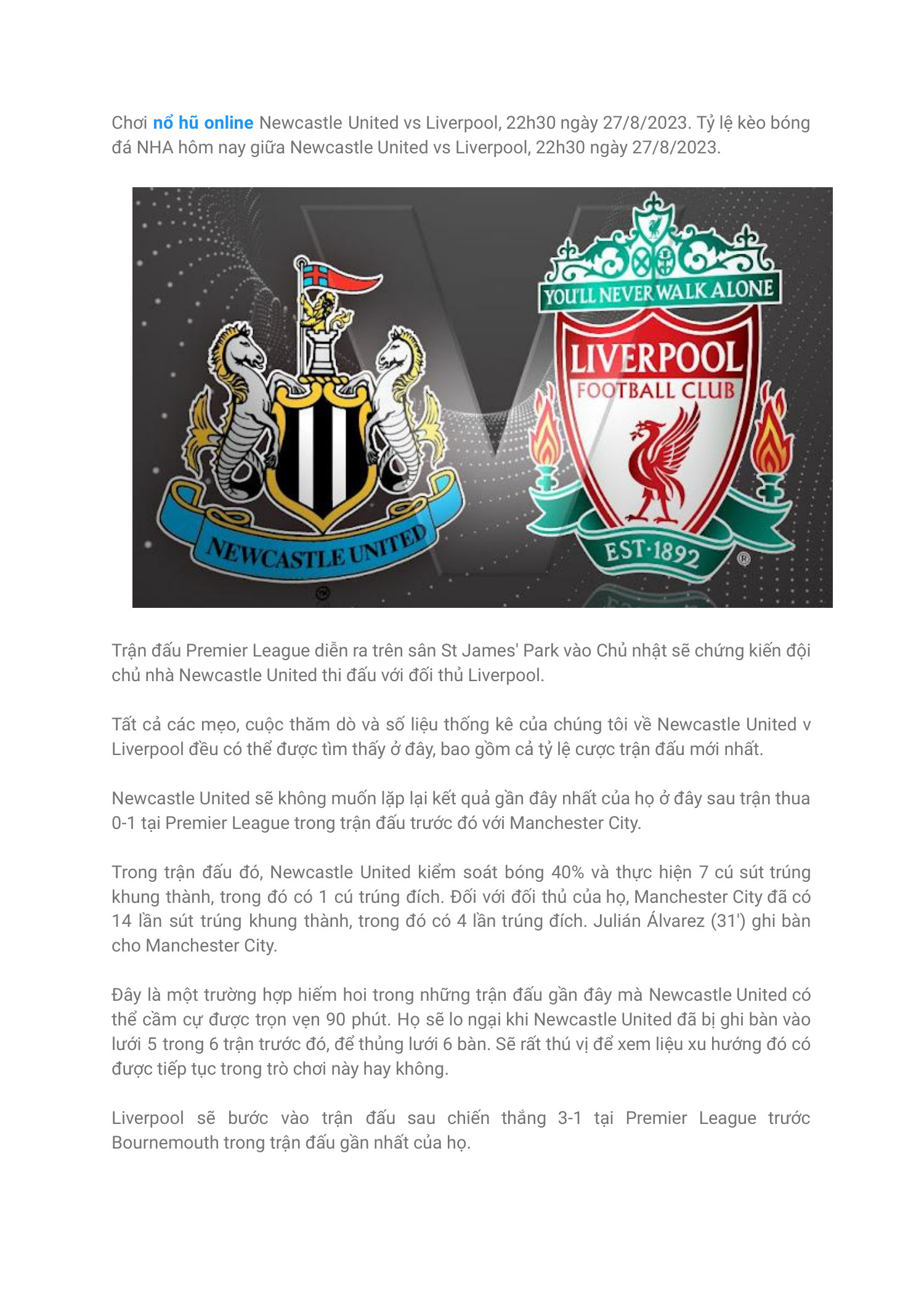 Chơi nổ hũ online Newcastle United vs Liverpool, 22h30 ngày 27_8_2023.pdf | DocDroid