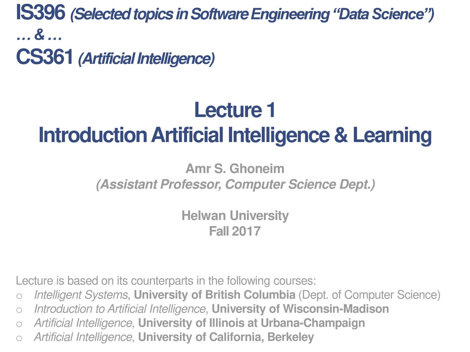 Lecture 1 Introduction To Artificial Intelligence And Learning Fall 2017pdf Docdroid