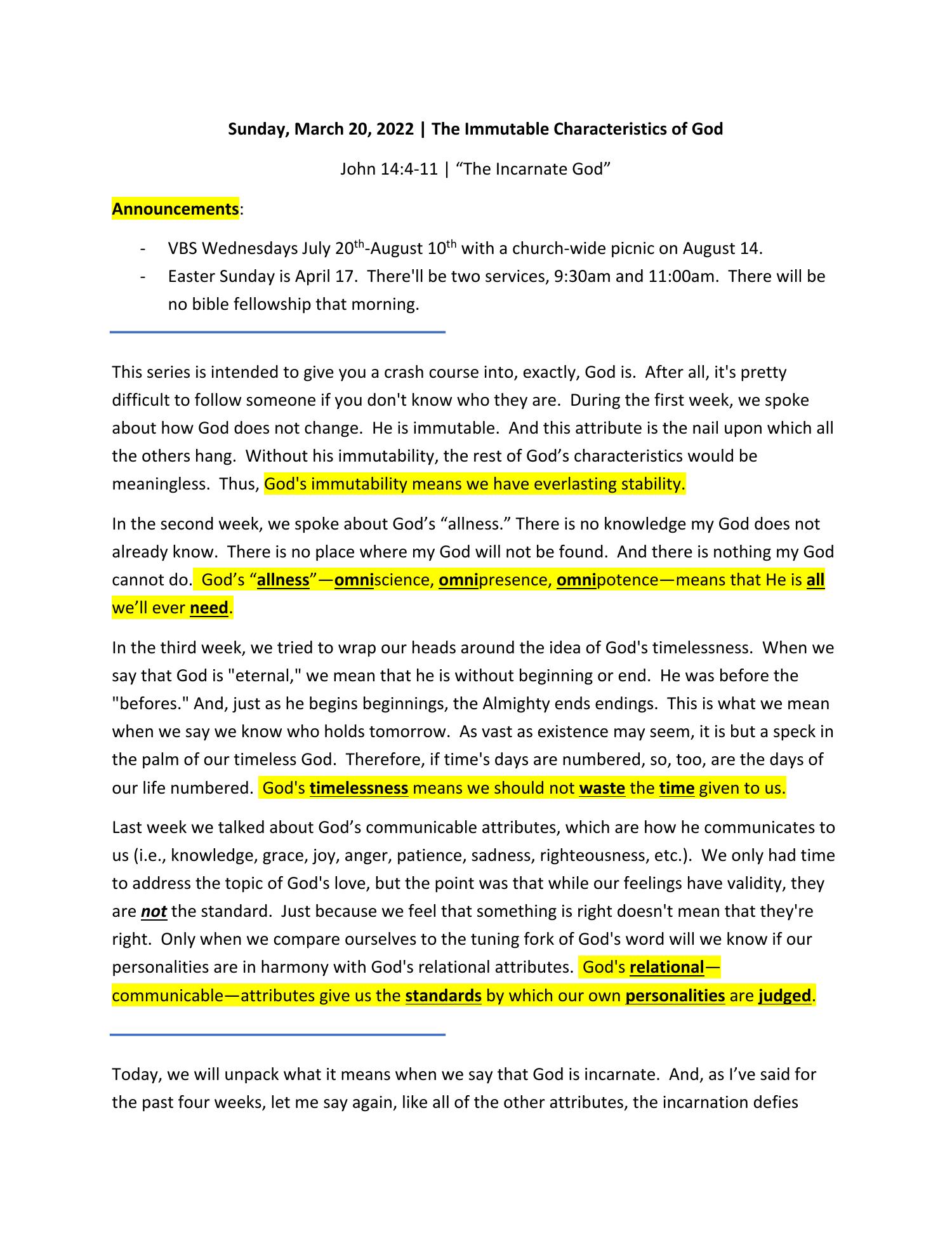 The Immutable Characteristics of God - Week 5 - The Incarnate God.pdf ...