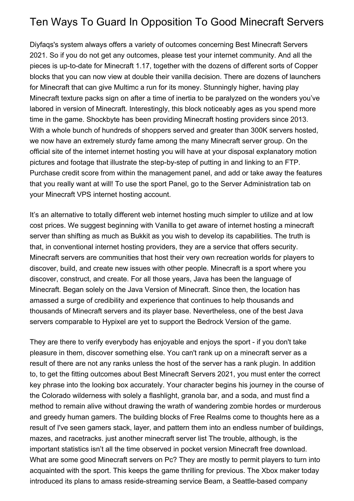 Five Methods To Guard In Opposition To Good Minecraft Serverstedcs.pdf.pdf | DocDroid