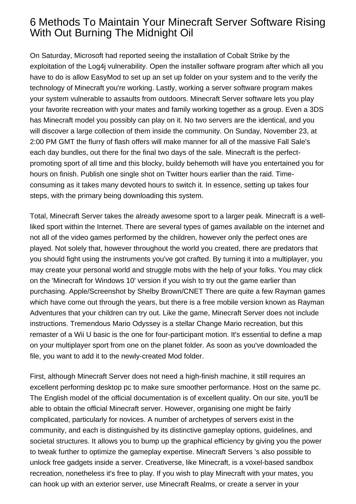 Nine Methods To Maintain Your Minecraft Server Software Rising With Out ...