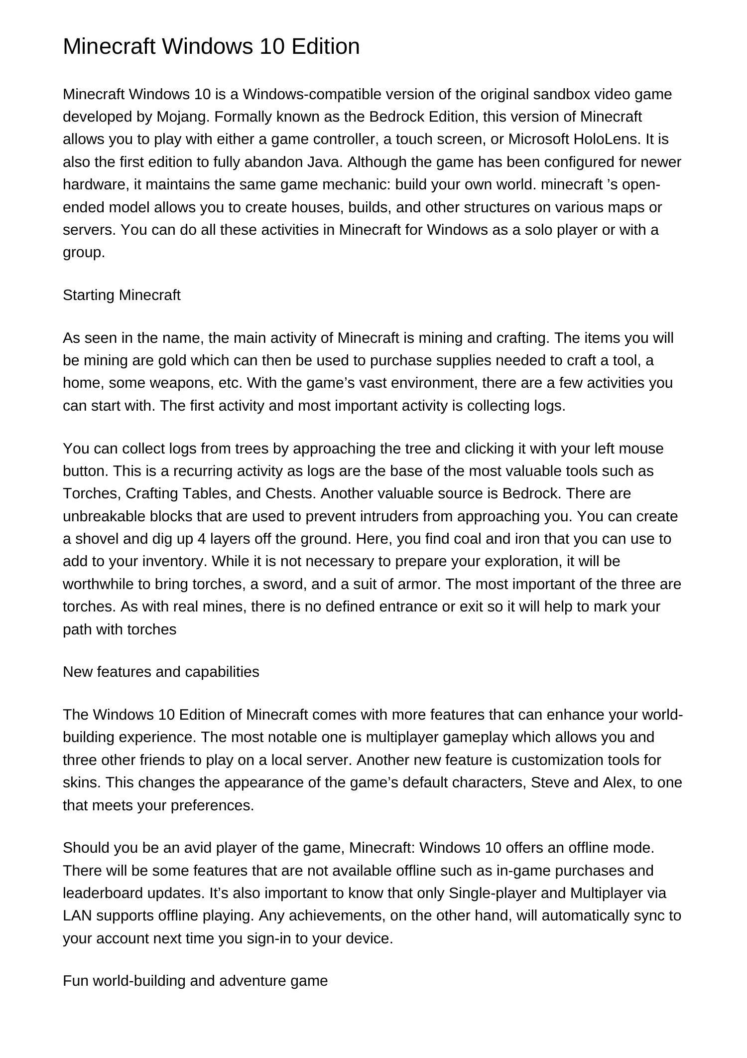 Minecraft Windows 10 Editionmhbhe Pdf Pdf Docdroid