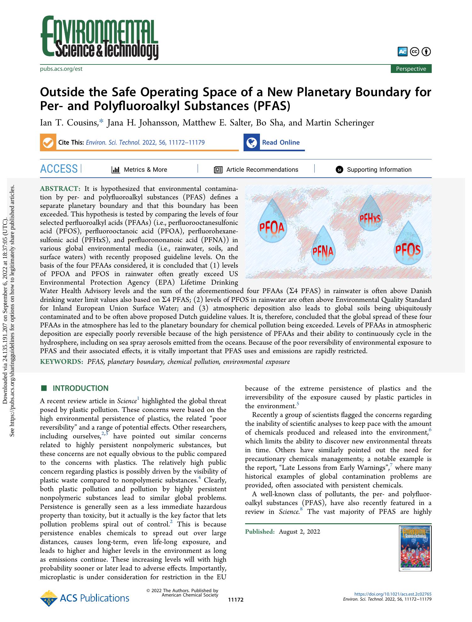 Outside the Safe Operating Space of a New Planetary Boundary for Per ...