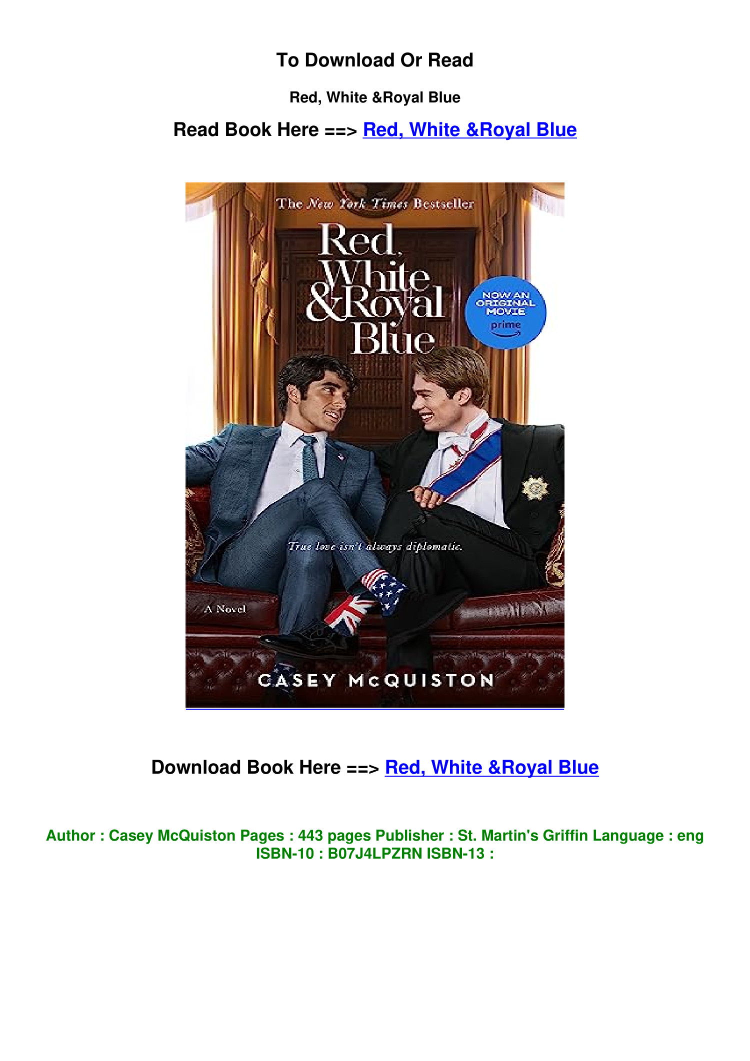 Pdf Download Red White Royal Blue by Casey McQuiston.pdf | DocDroid