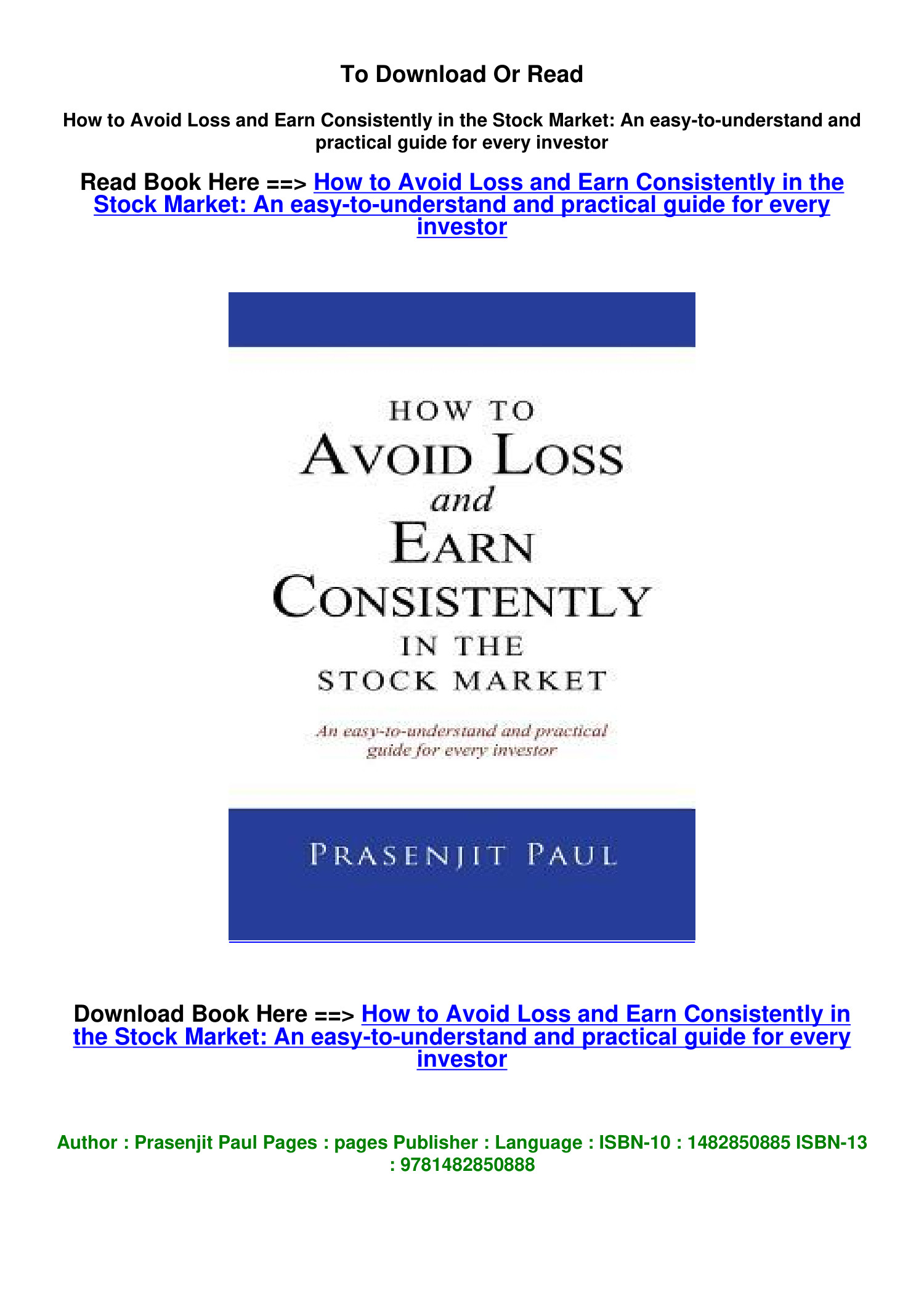 pdf DOWNLOAD How to Avoid Loss and Earn Consistently in the Stock ...