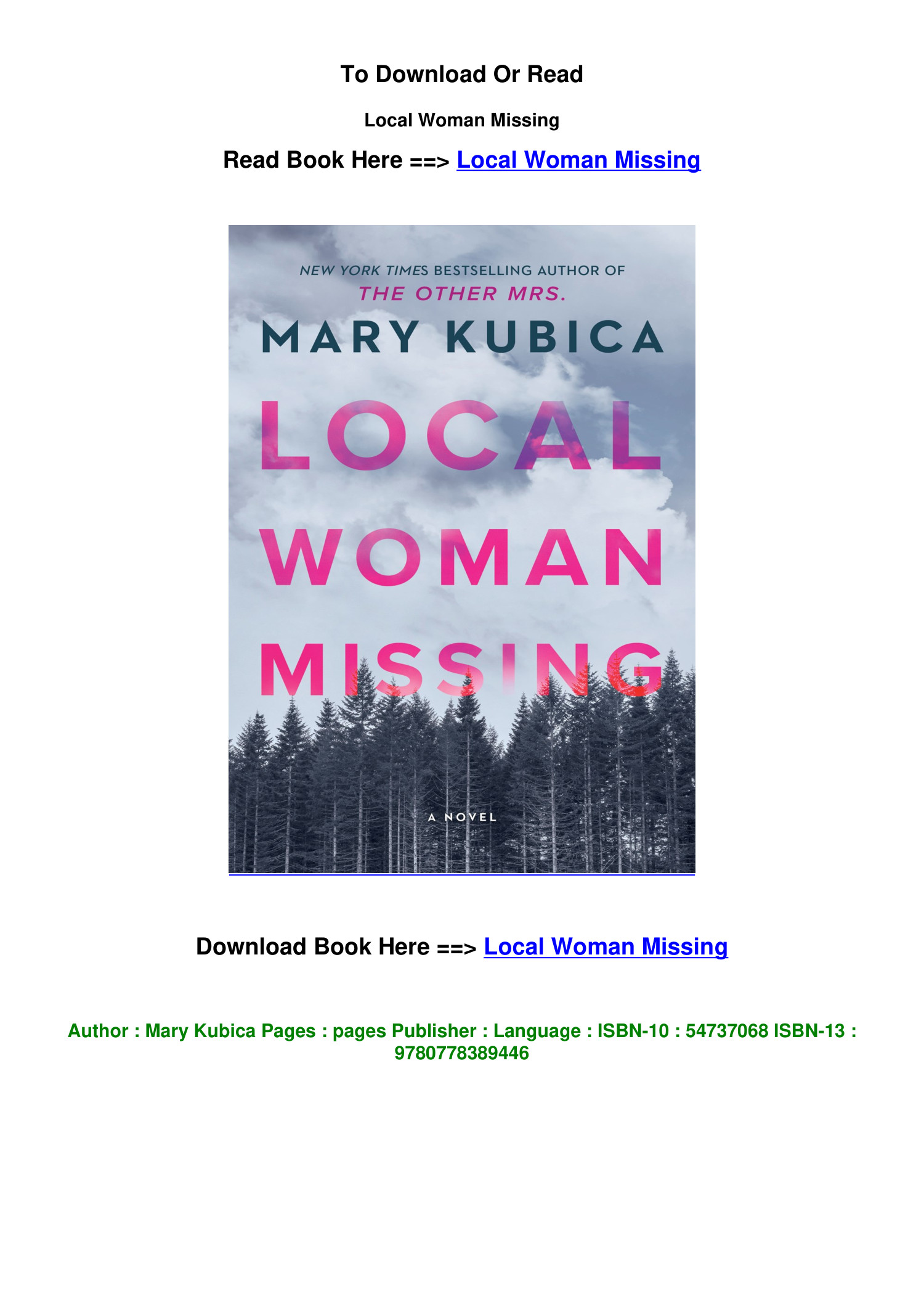 download EPUB Local Woman Missing by Mary Kubica.pdf | DocDroid