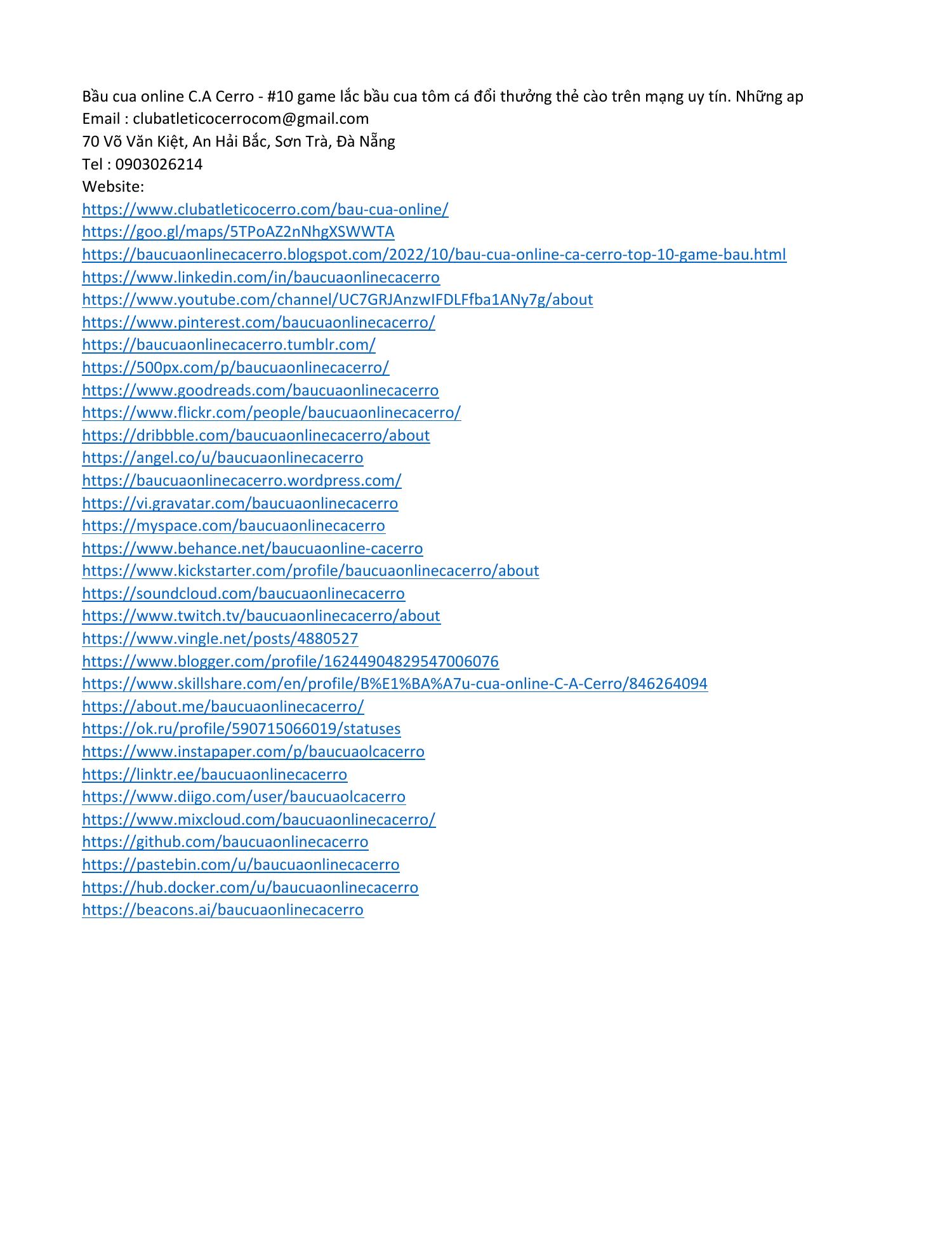 Bầu cua online C.A Cerro.xlsx | DocDroid