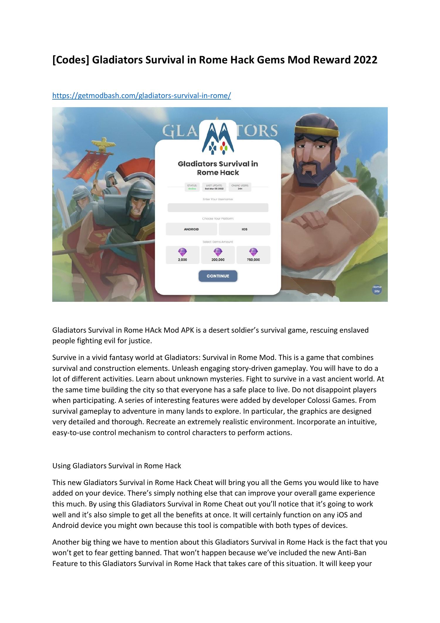 [Codes] Gladiators Survival in Rome Hack Gems Mod Reward 2022.pdf ...