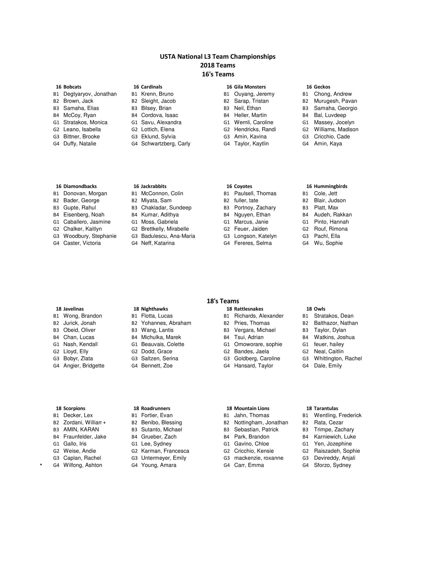 Team Line up 2018.xls | DocDroid