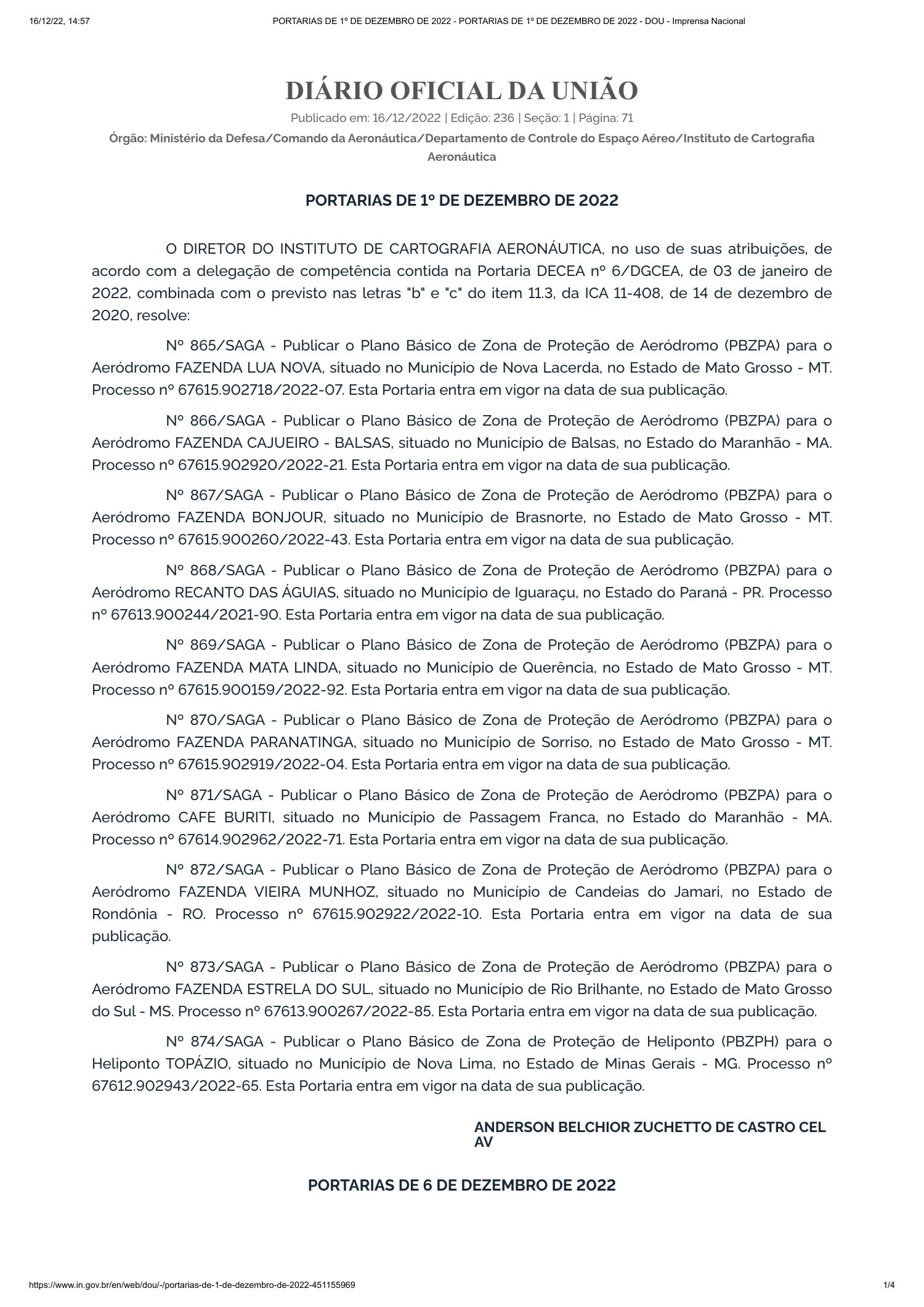 PORTARIAS DE 1º DE DEZEMBRO DE 2022 - PORTARIAS DE 1º DE DEZEMBRO DE 2022 - DOU - Imprensa ...