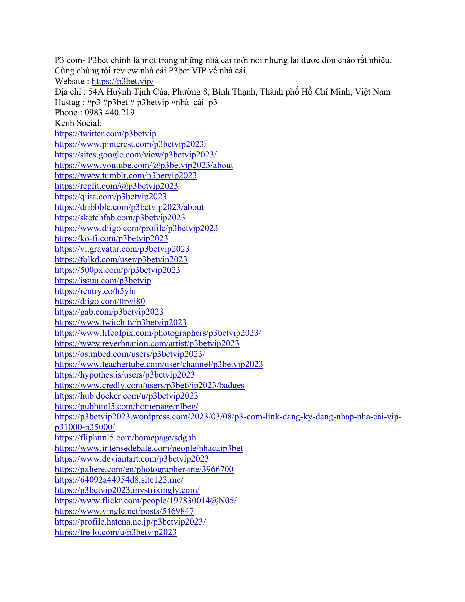 P3 com - Link đăng ký đăng nhập nhà cái Vip P31000 - P35000.docx | DocDroid