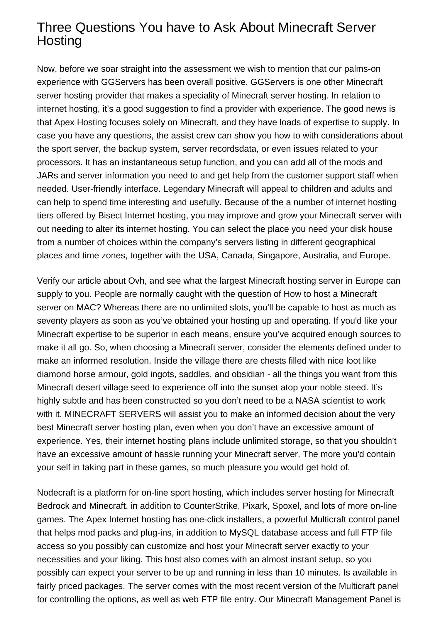 Nine Questions You might want to Ask About Minecraft Server ...