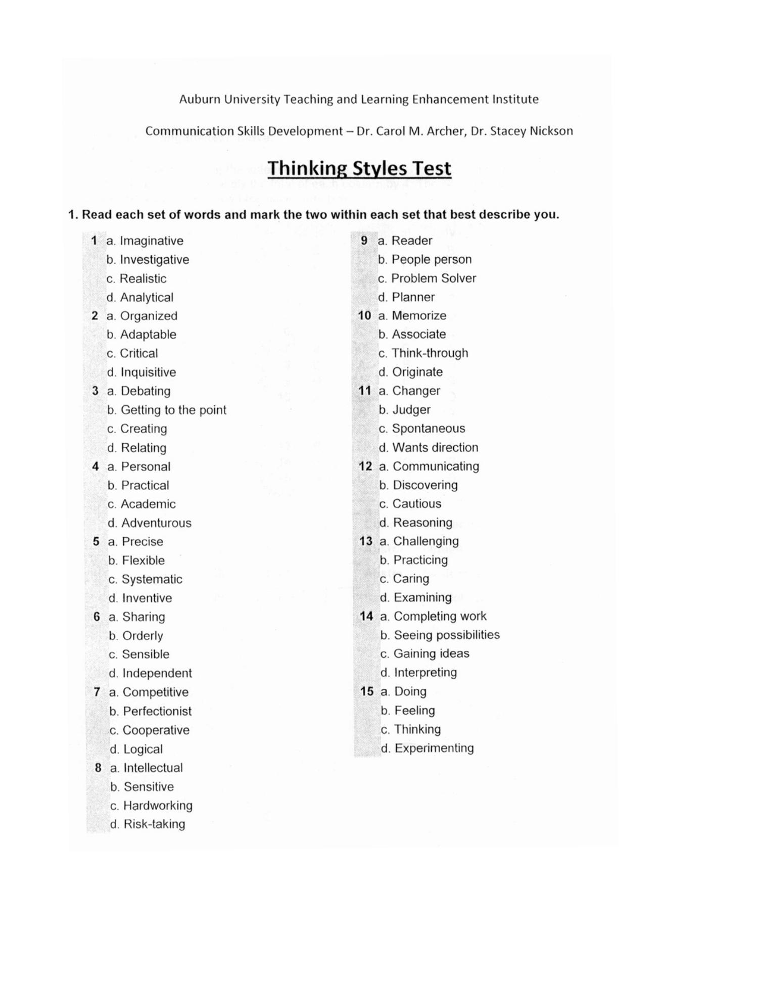 Learning Styles Test Pdf