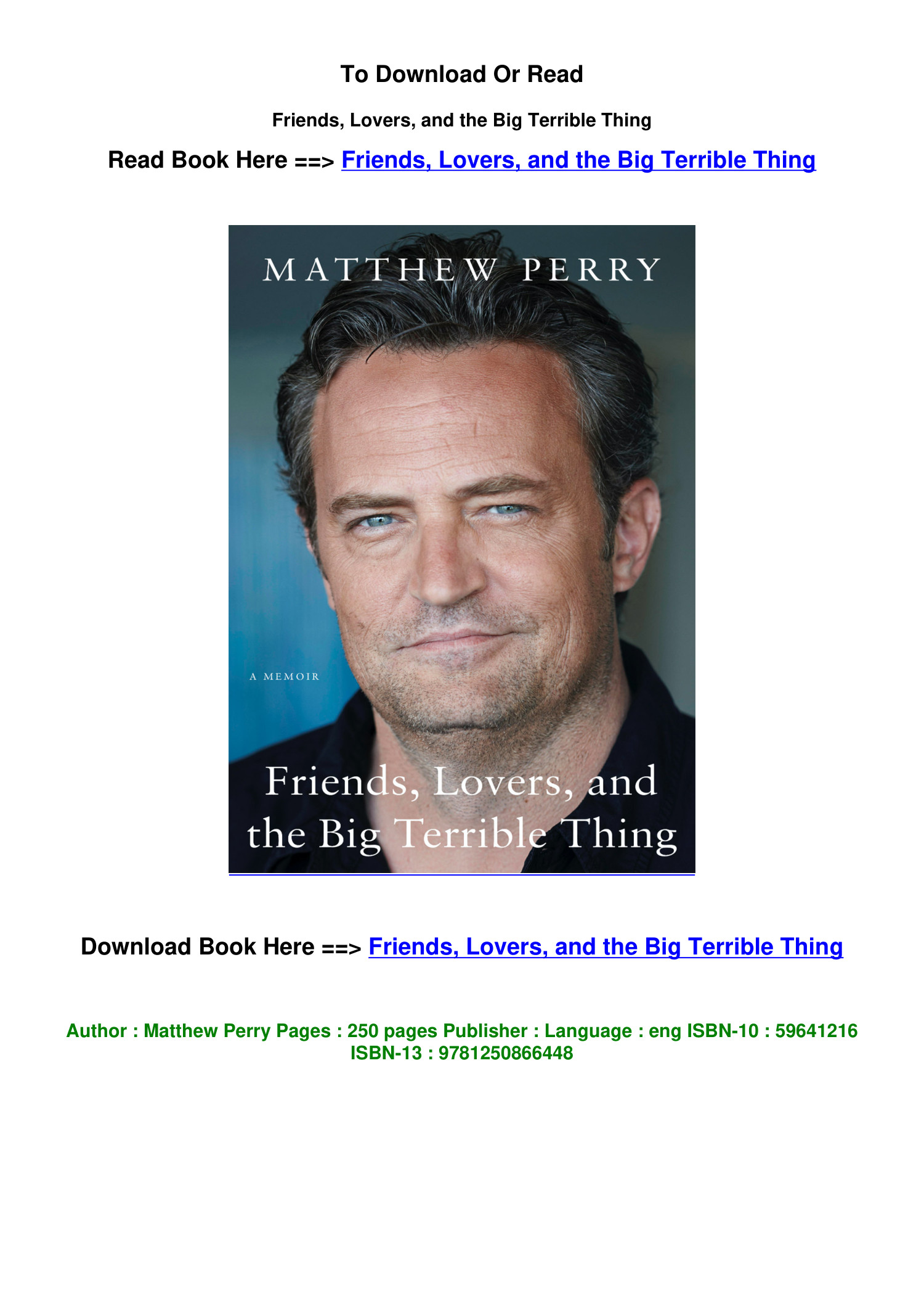 Pdf DOWNLOAD Friends Lovers and the Big Terrible Thing By Matthew Perry ...