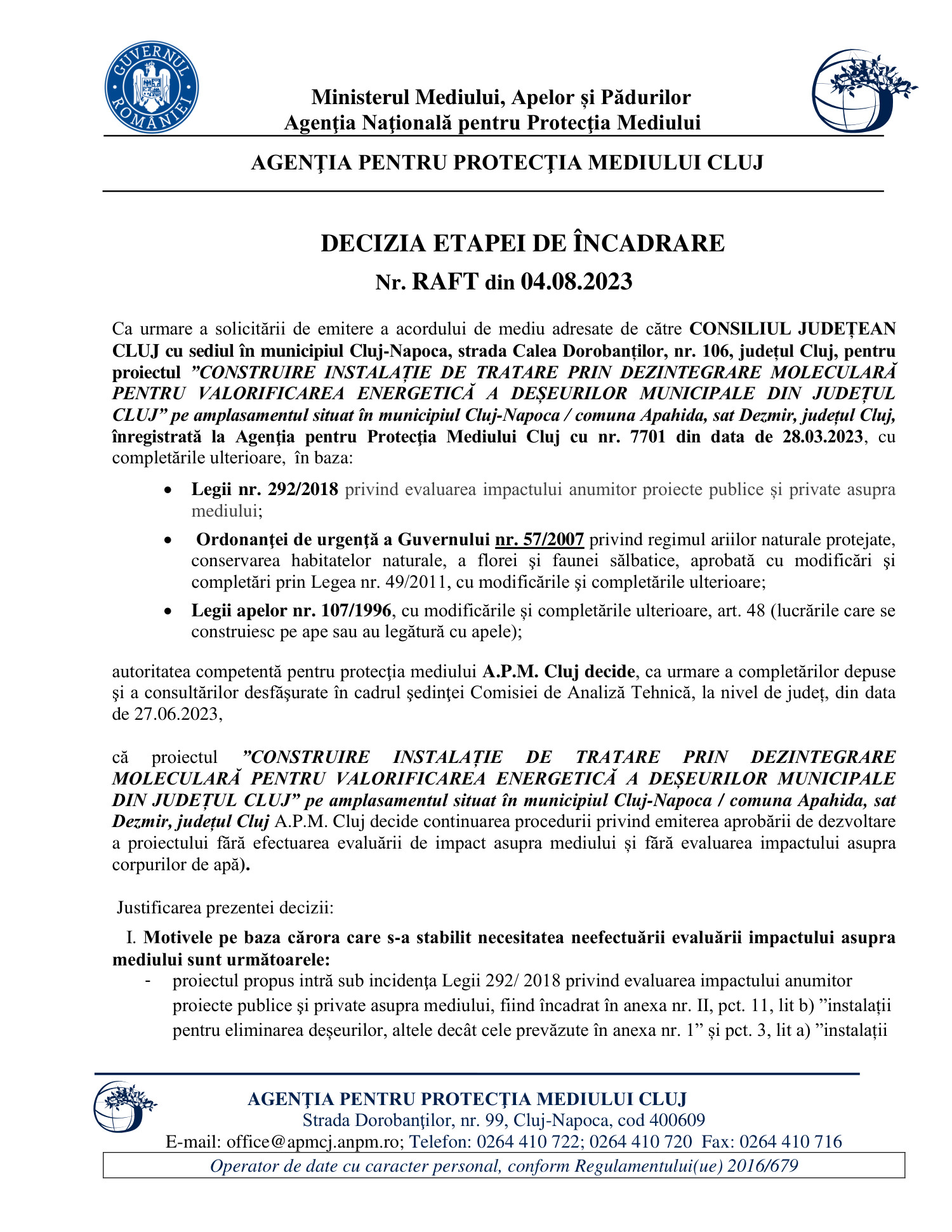Decizie de Incadrare - Județul Cluj.pdf | DocDroid
