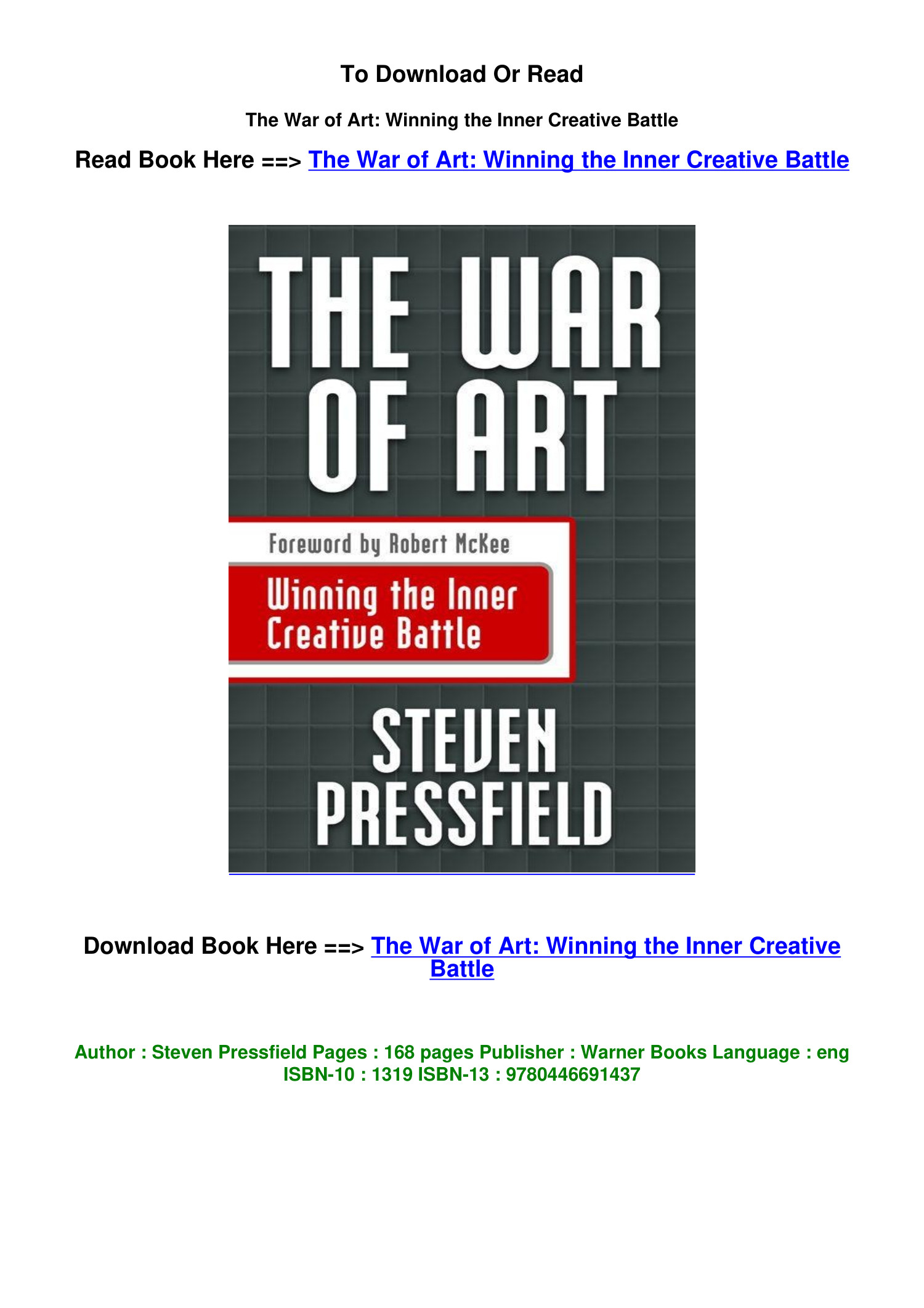 download Pdf The War of Art Winning the Inner Creative Battle BY Steven .pdf | DocDroid
