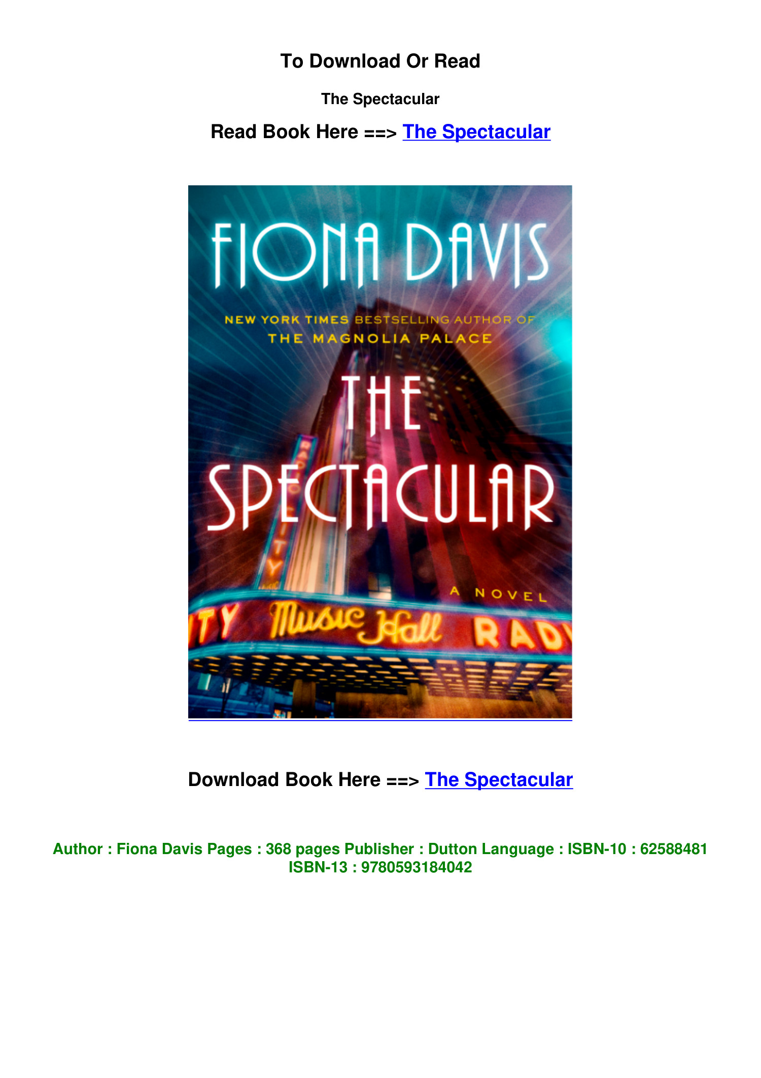 ePub Download The Spectacular BY Fiona Davis.pdf | DocDroid