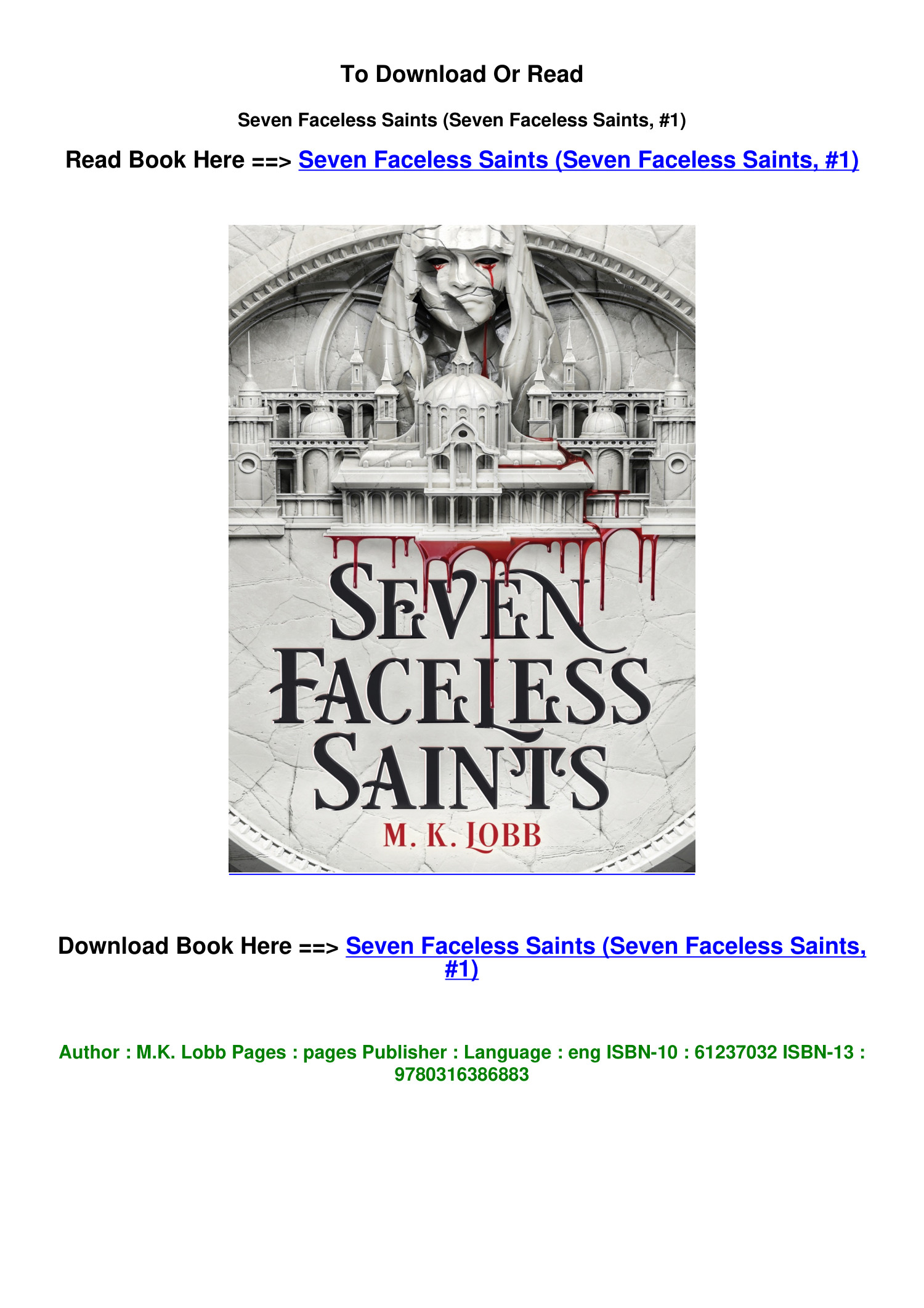EPUB Download Seven Faceless Saints Seven Faceless Saints 1 BY M K Lobb ...