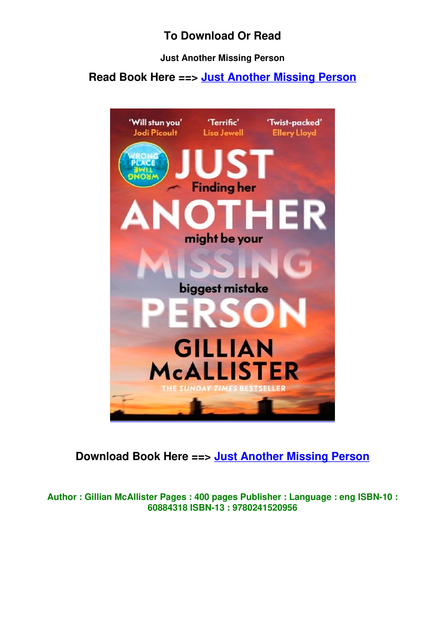 pdf download Just Another Missing Person BY Gillian McAllister.pdf | DocDroid