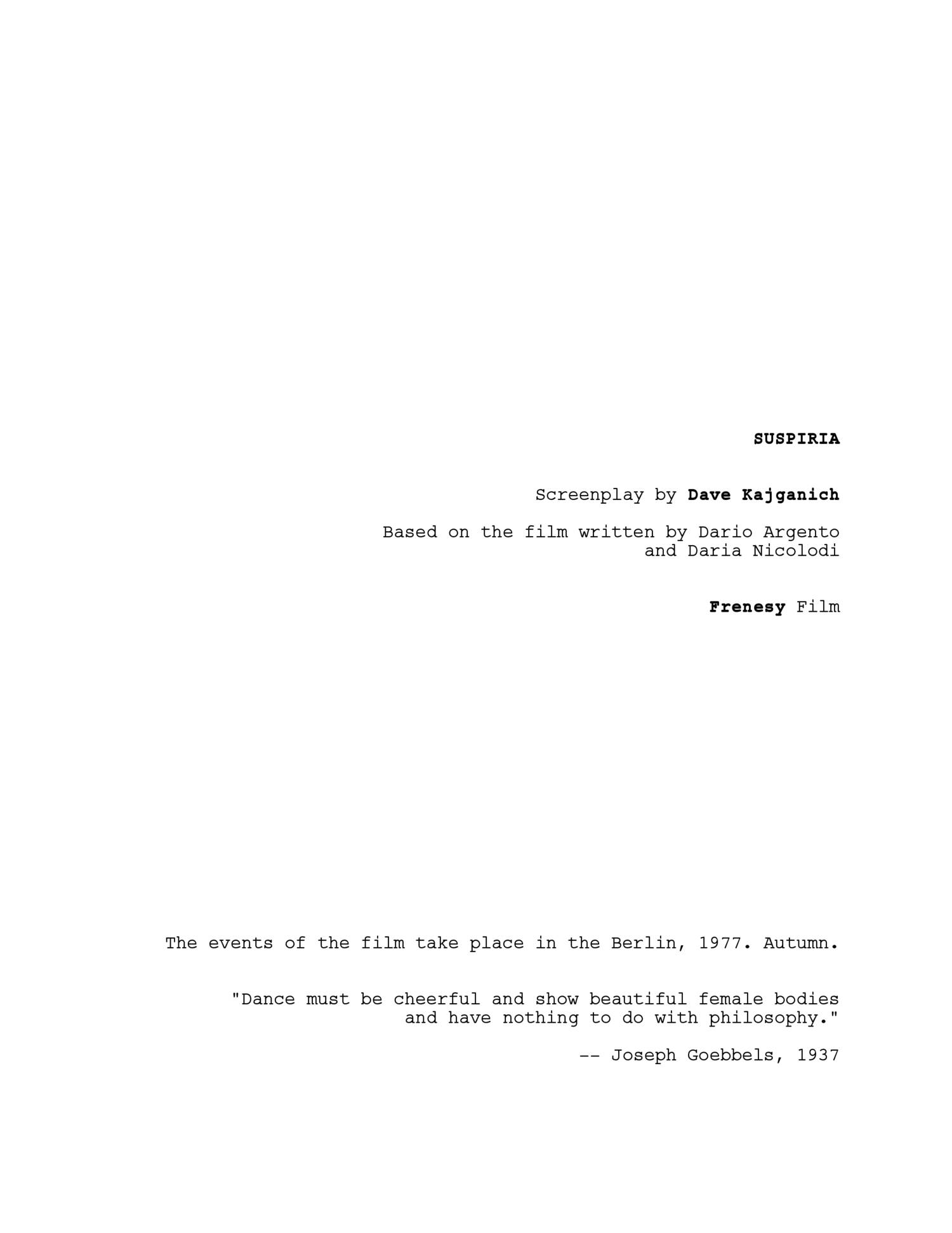 Suspiria [Remake] (2018) (Kajganich) [2016-03-09] [1st] [102p] [Digital ...