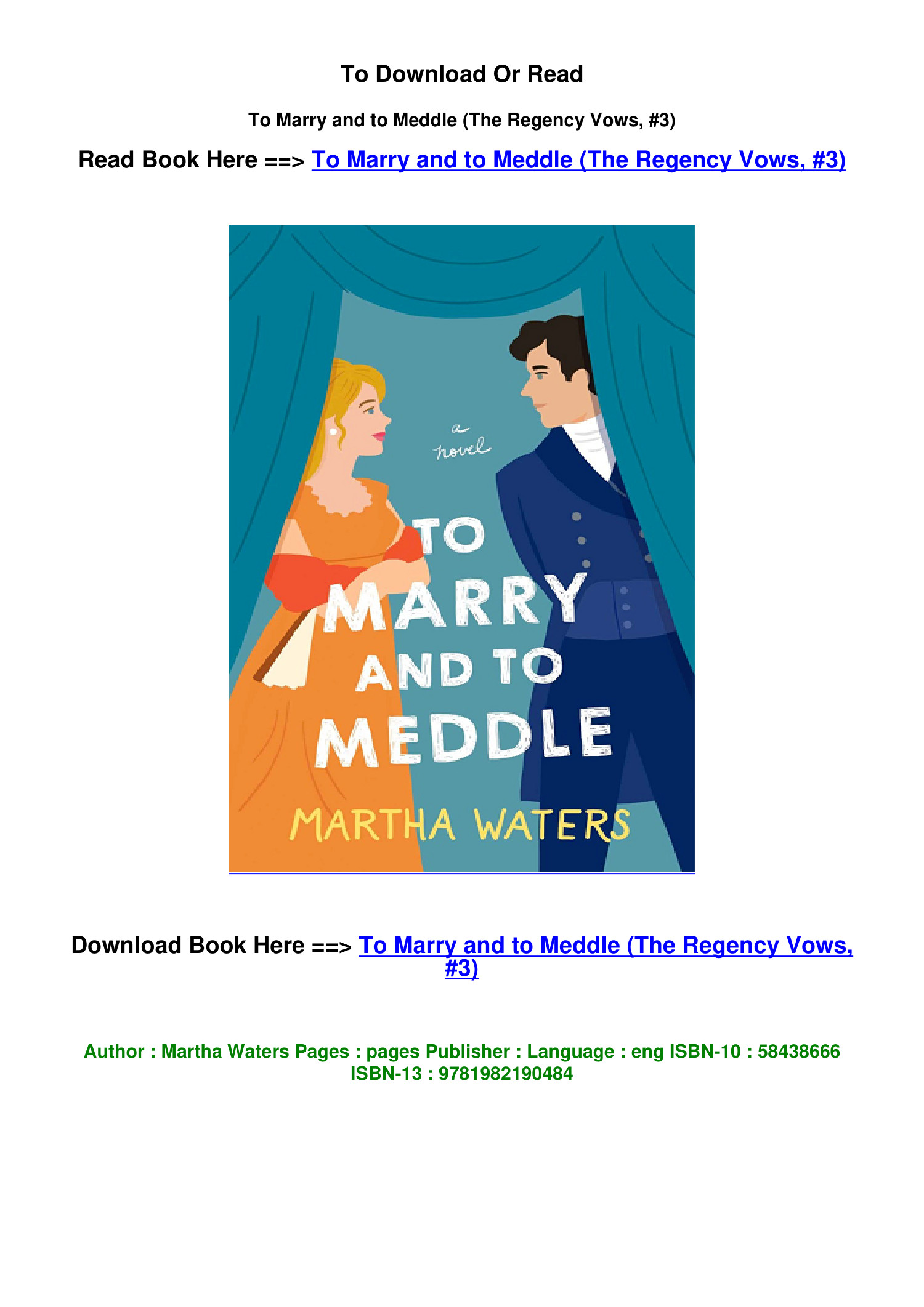 pdf download To Marry and to Meddle The Regency Vows 3 By Martha Waters.pdf | DocDroid