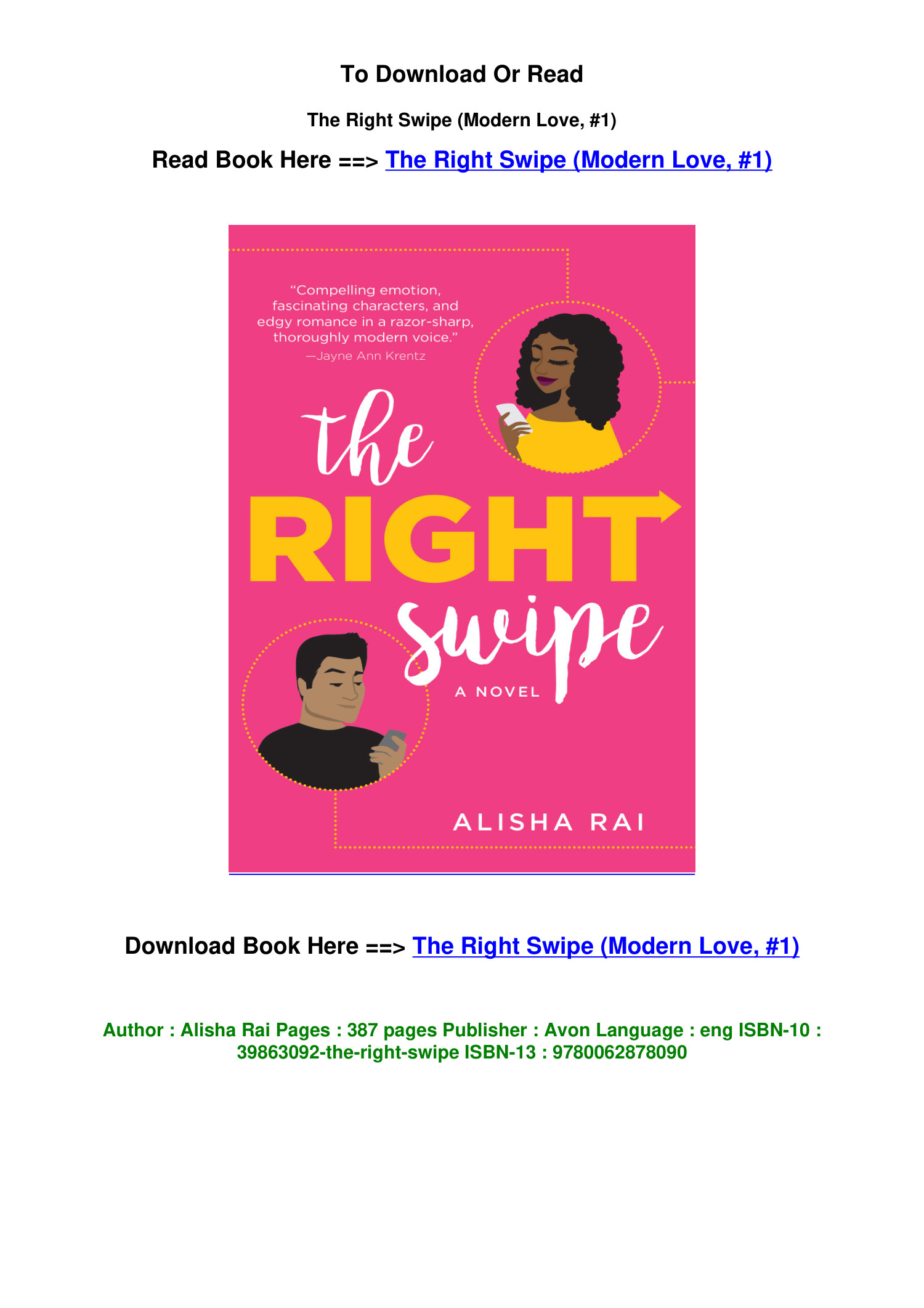 DOWNLOAD PDF The Right Swipe Modern Love 1 BY Alisha Rai.pdf | DocDroid