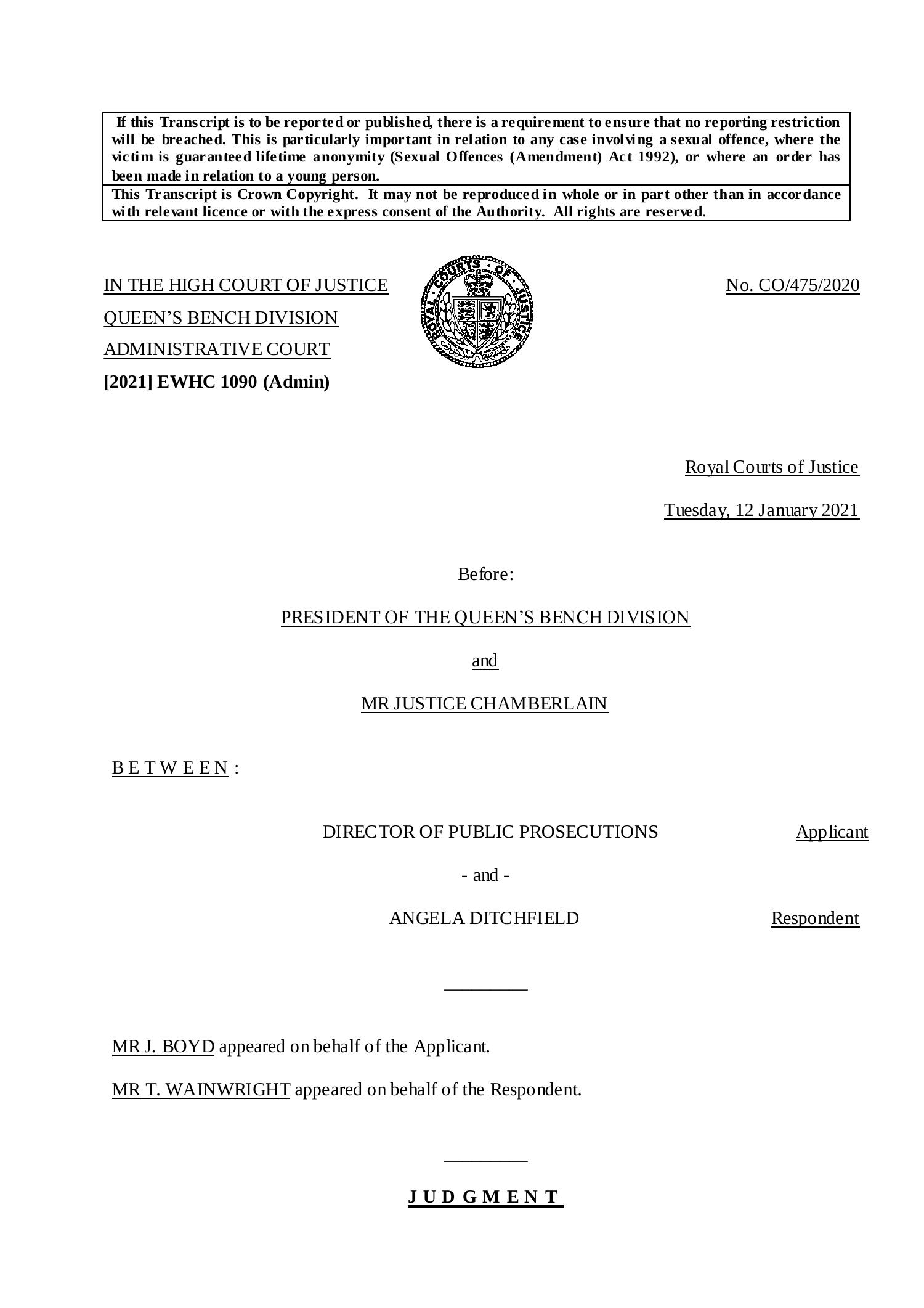 Director of Public Prosecutions v Angela Ditchfield.pdf | DocDroid