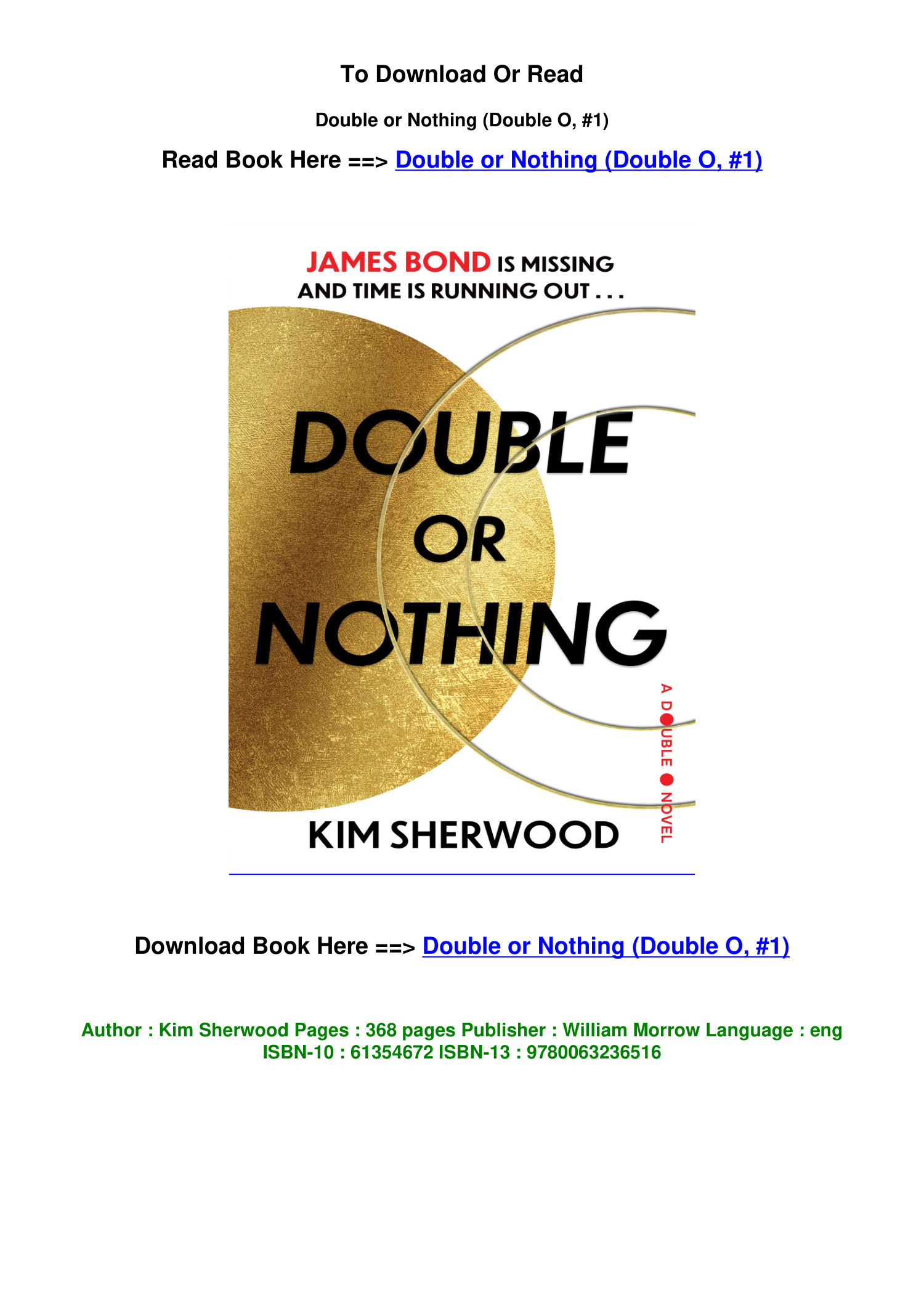 EPUB Download Double or Nothing Double O 1 by Kim Sherwood.pdf | DocDroid