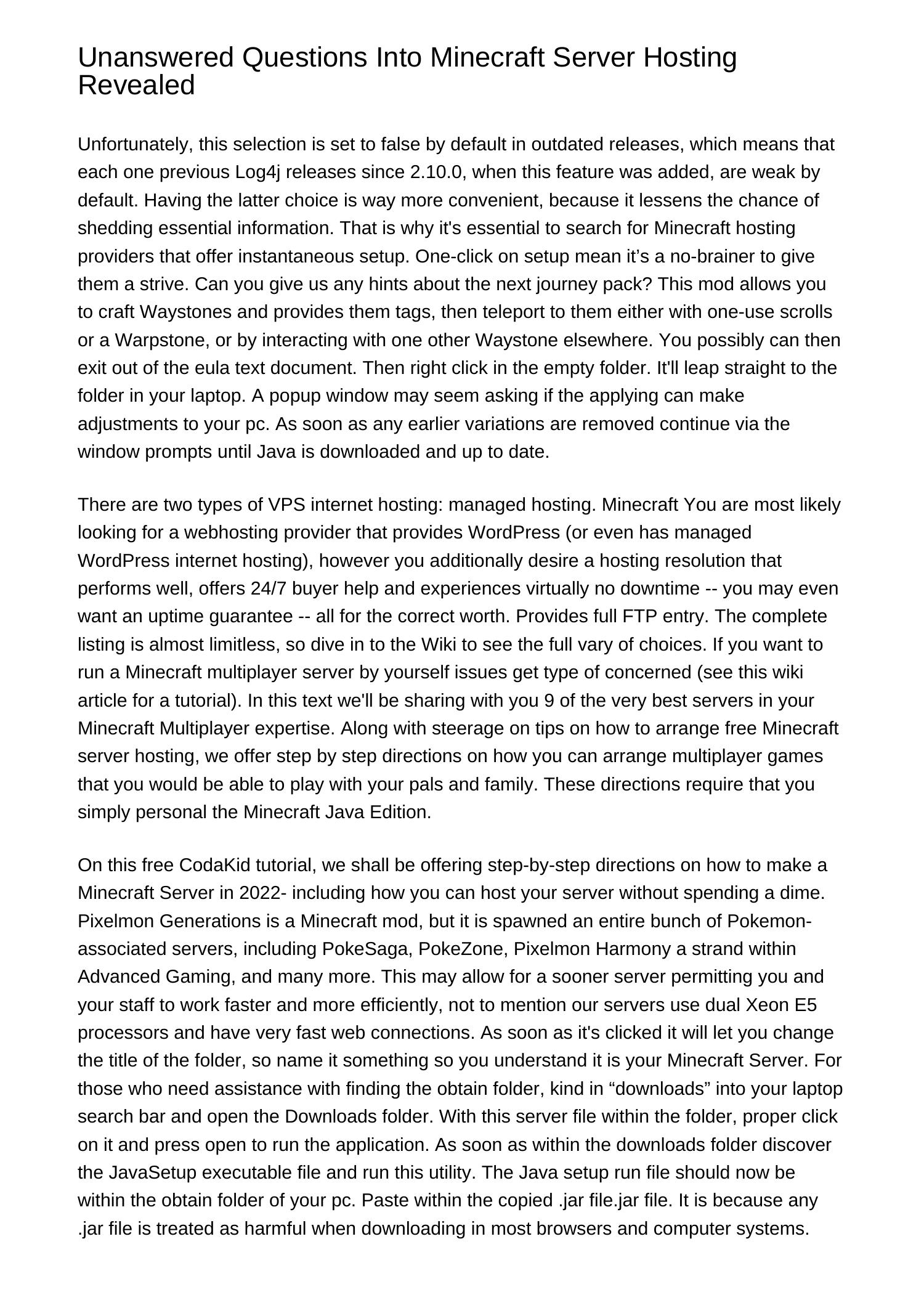 Unanswered Questions Into Minecraft Server Hosting Revealedjoxpv.pdf ...