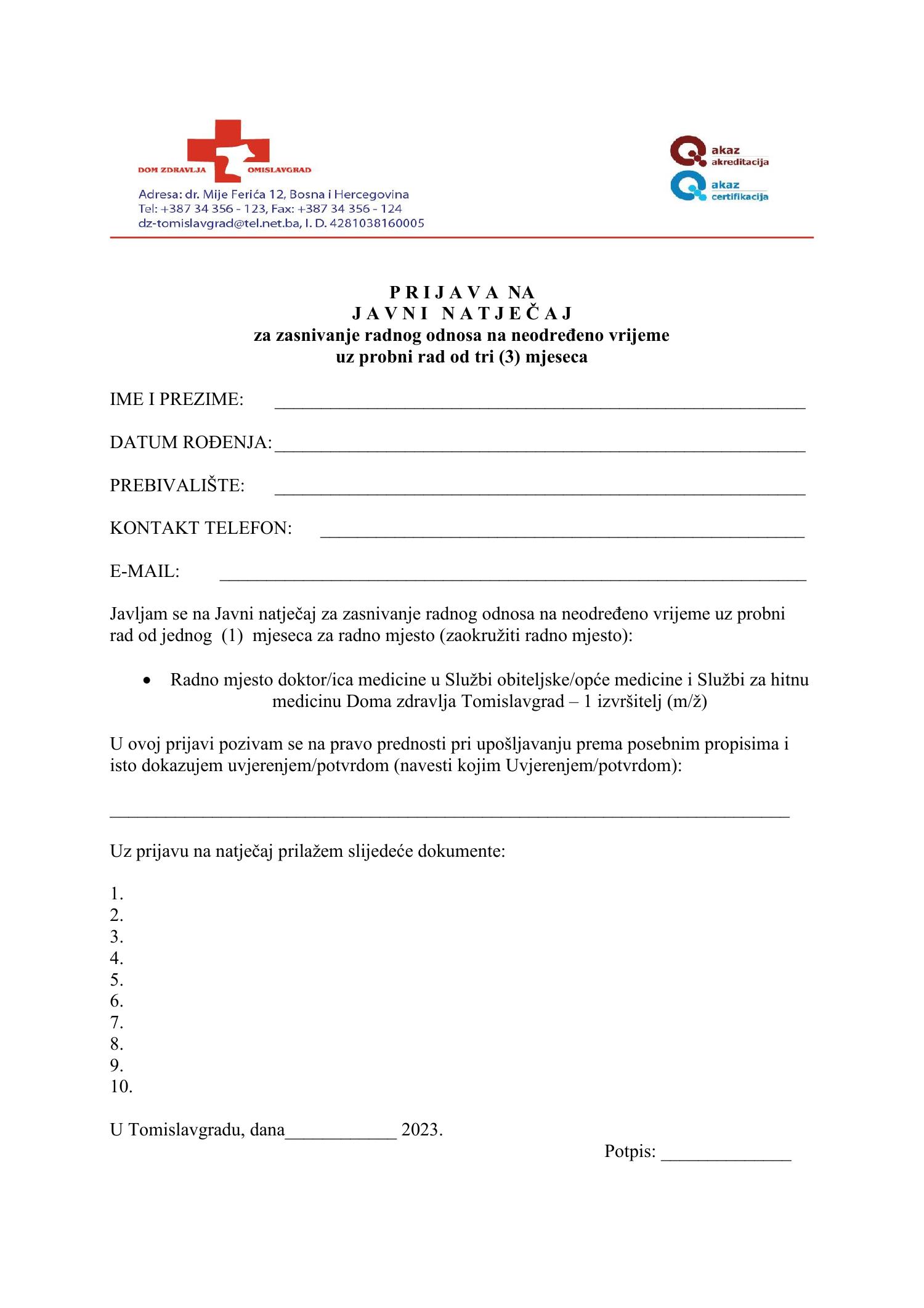 OBRAZAC PRIJAVE NA NATJEČAJ.docx | DocDroid