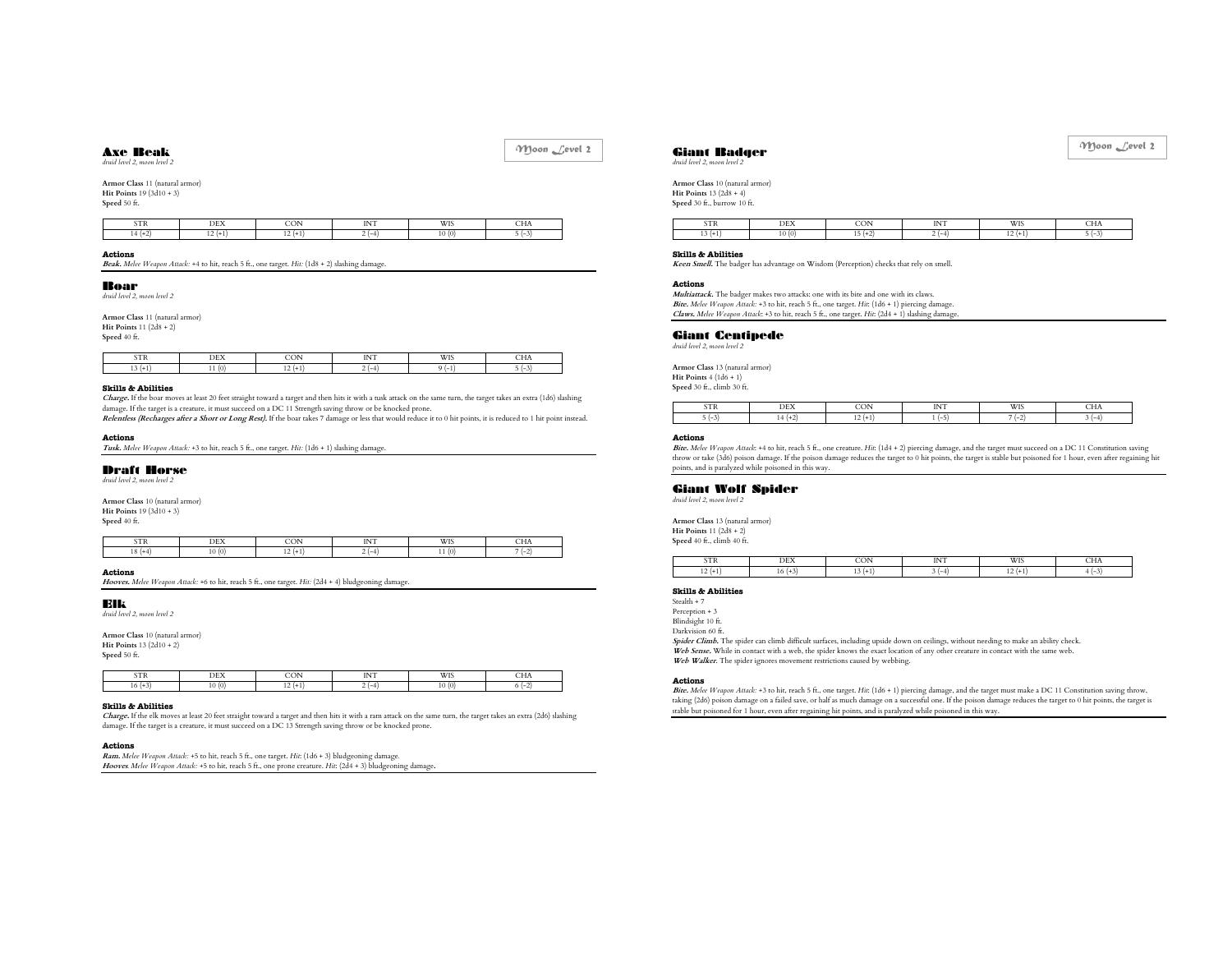 Mood druid wild shape reference.pdf | DocDroid