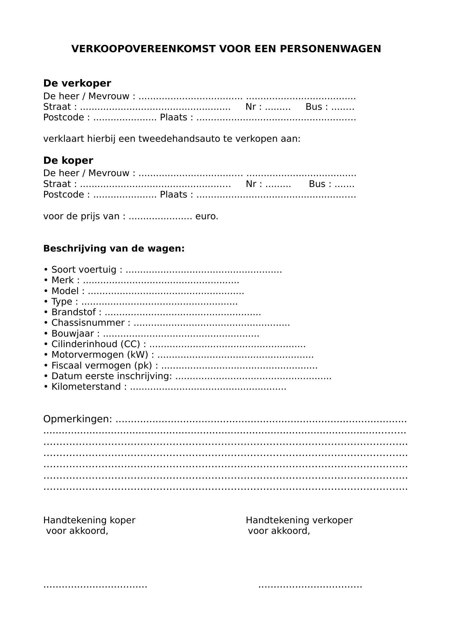 VERKOOPOVEREENKOMST VOOR EEN PERSONENWAGEN.pdf | DocDroid