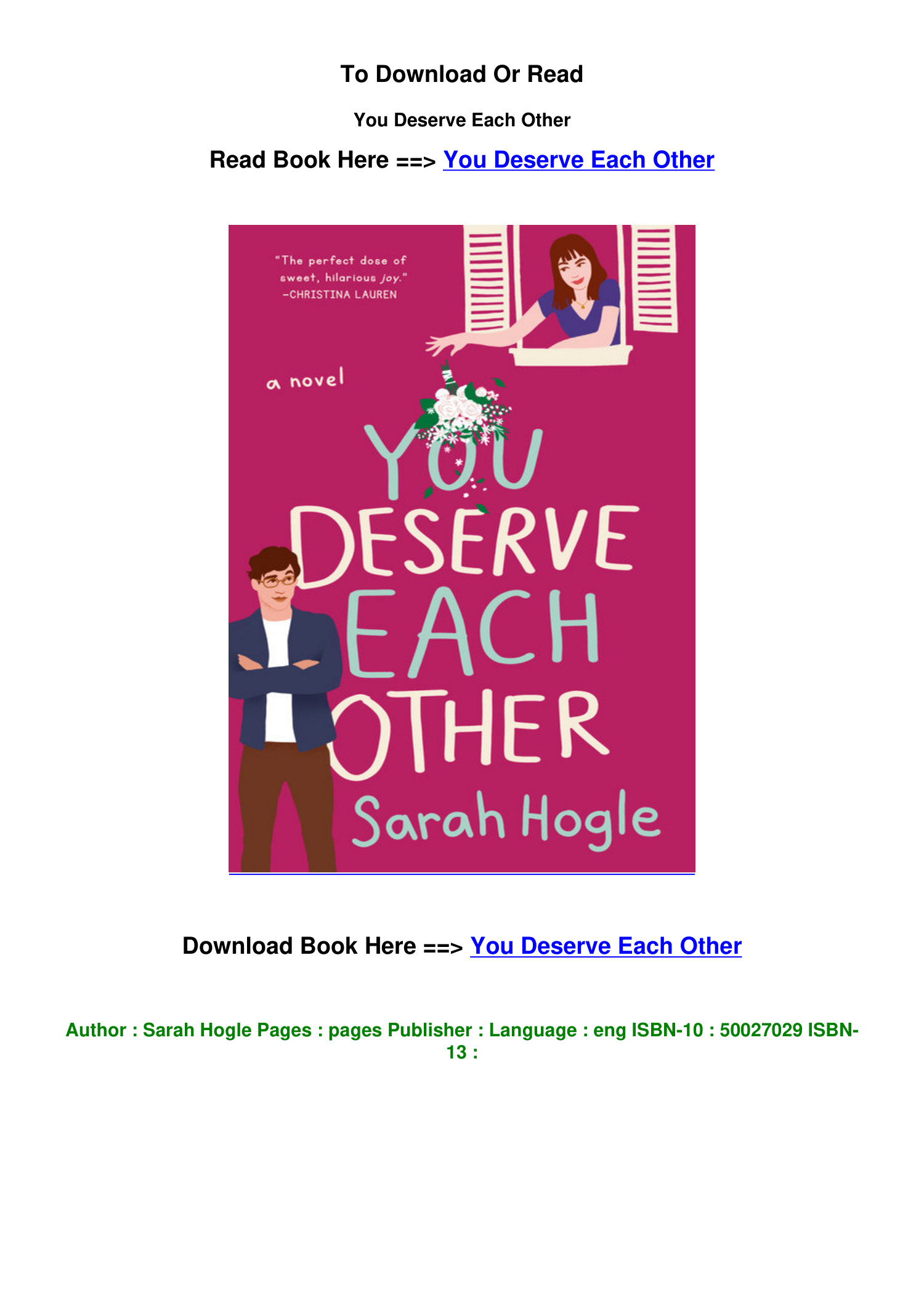 PDF DOWNLOAD You Deserve Each Other BY Sarah Hogle.pdf | DocDroid