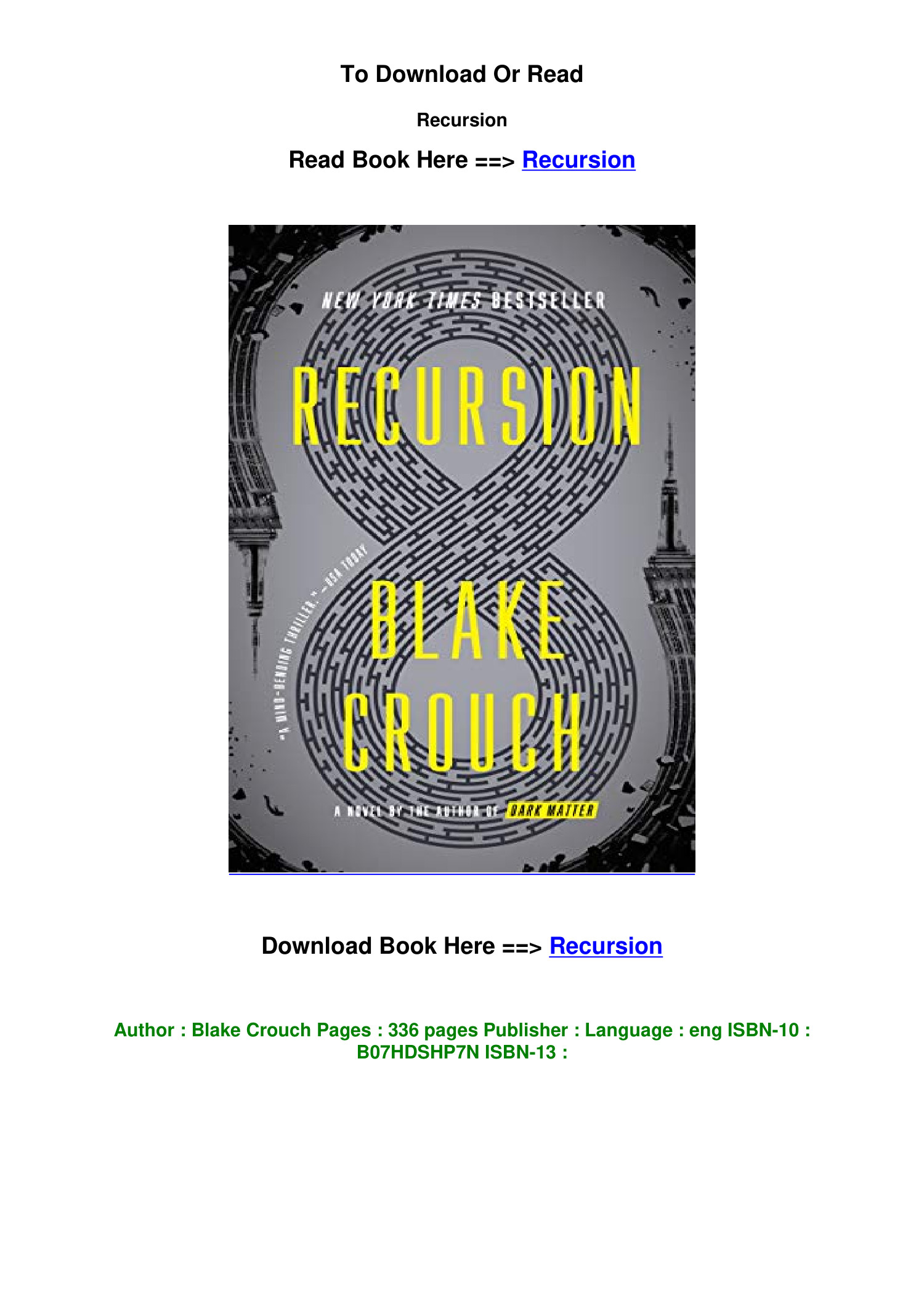 Download EPUB Recursion by Blake Crouch.pdf | DocDroid