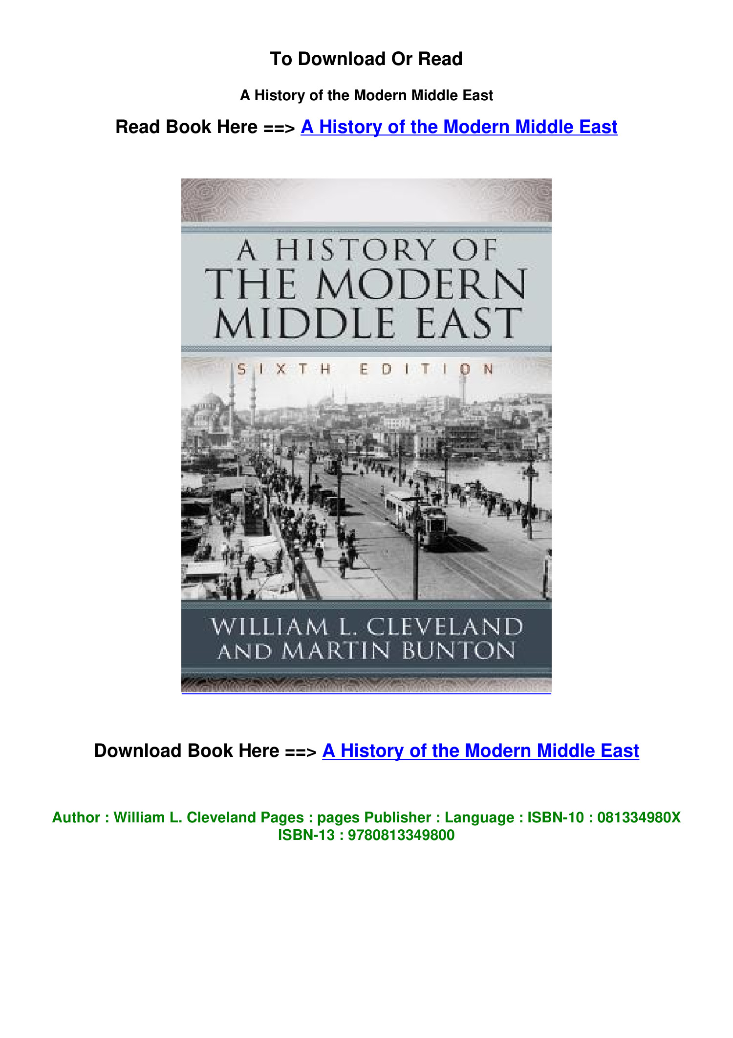 DOWNLOAD EPub A History of the Modern Middle East By William L ...