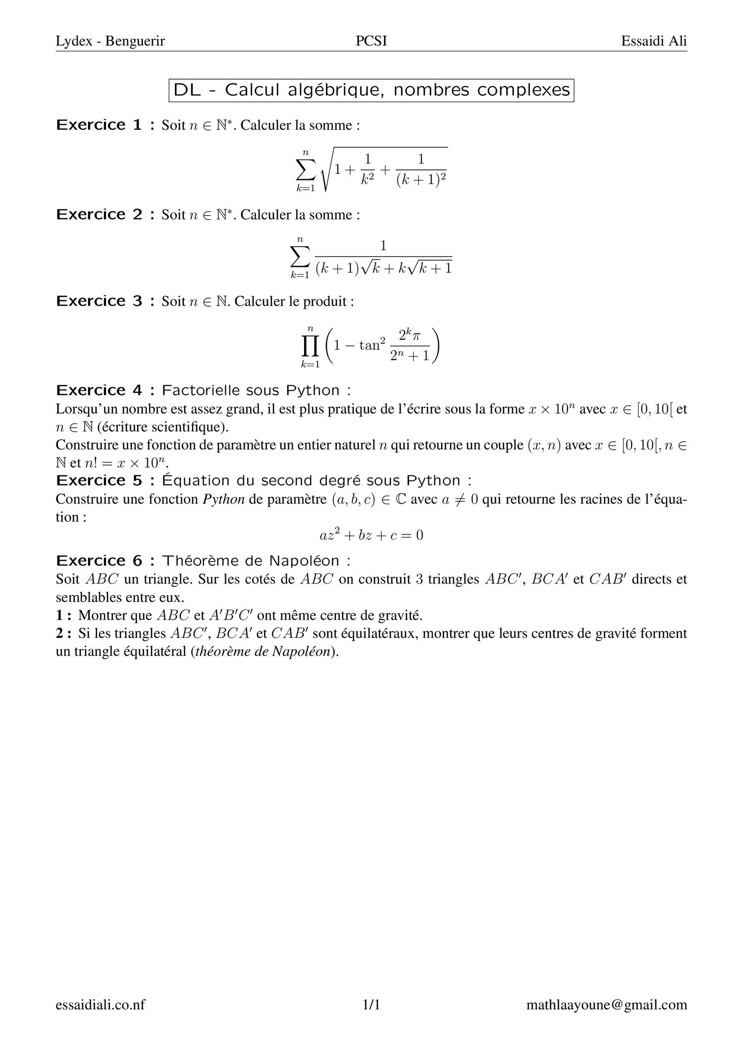 Dl Calcul Algébrique Nombres Complexes Pdf Docdroid