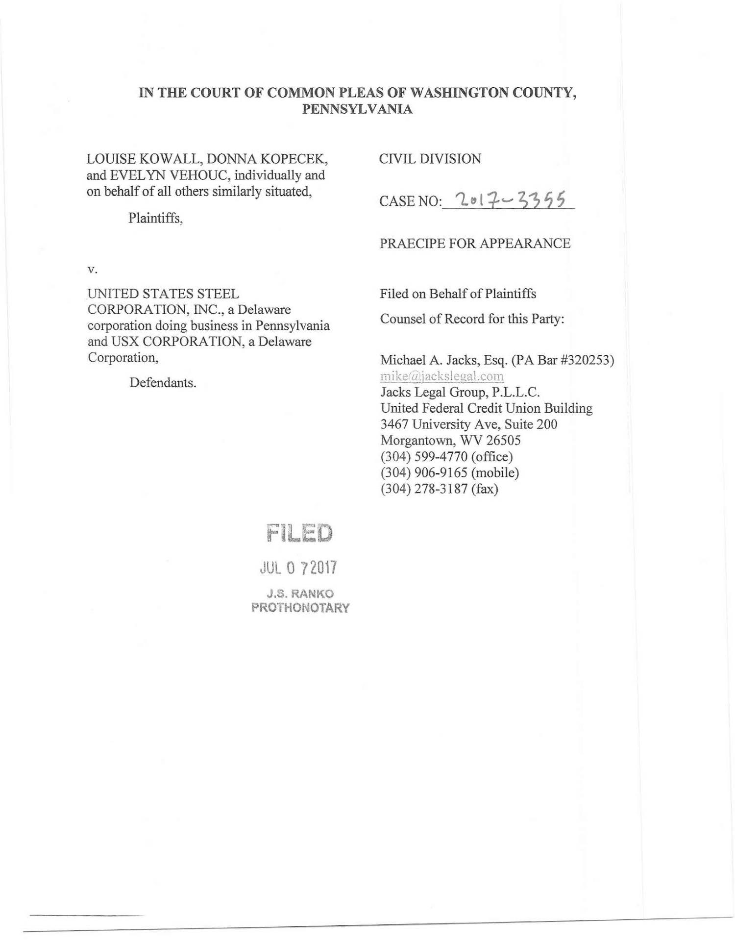Kowall v. U.S. Steel - Complaint - As filed 7-7-17.pdf | DocDroid